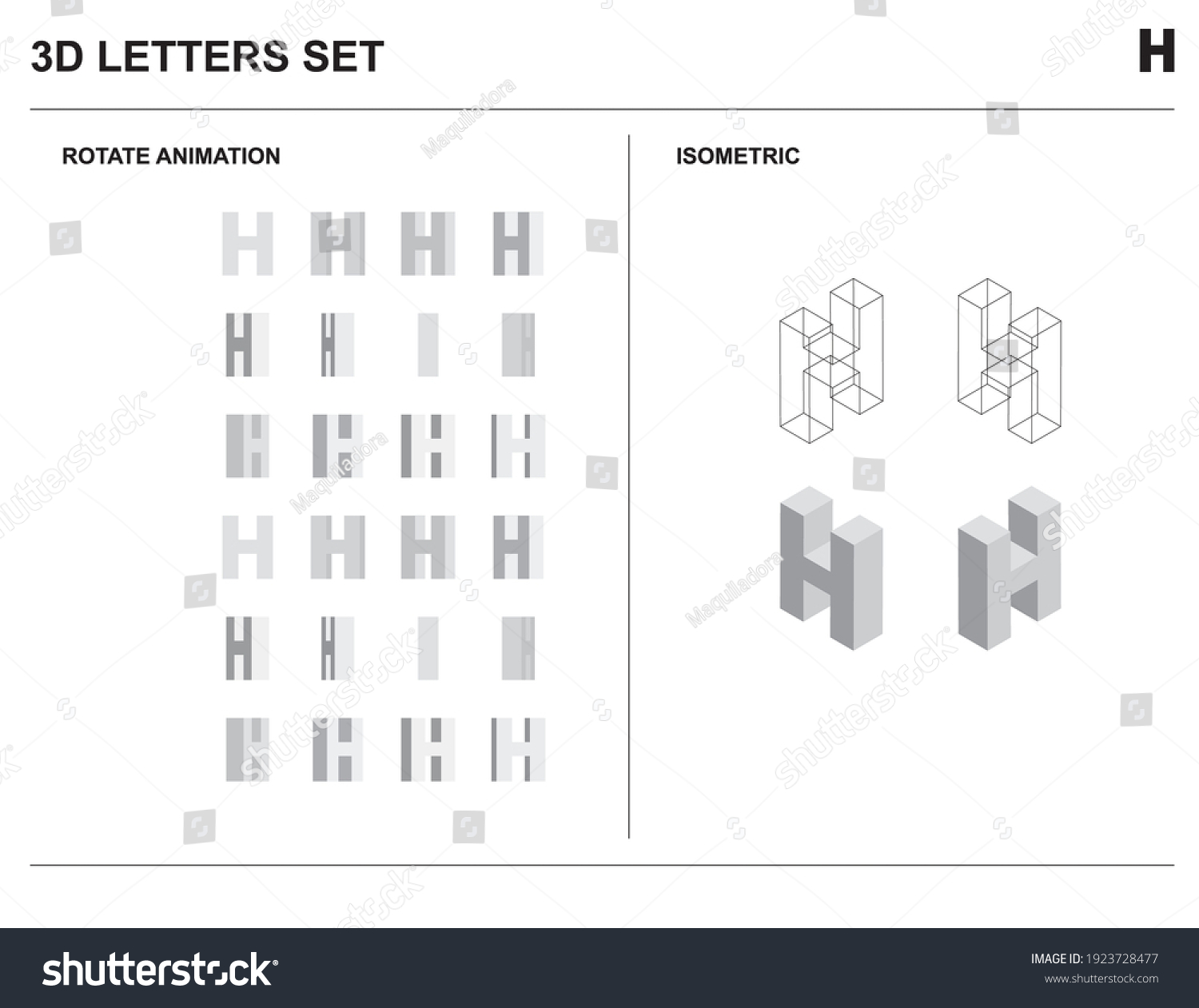 3d H Alphabet Letters Set Animate Stock Vector (Royalty Free) 1923728477