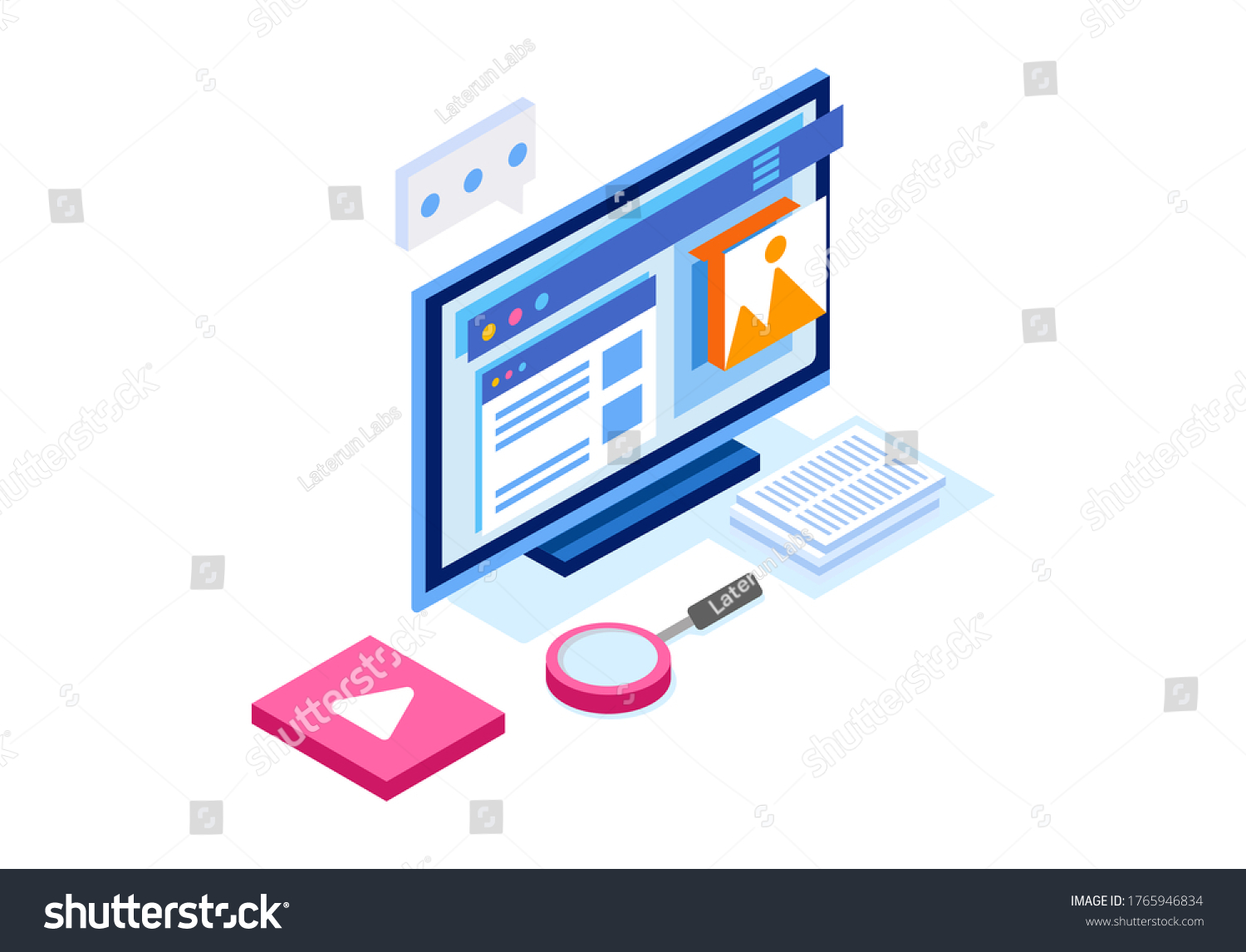 3d Isometric Computer Desktop Illustration Stock Vector (Royalty Free ...