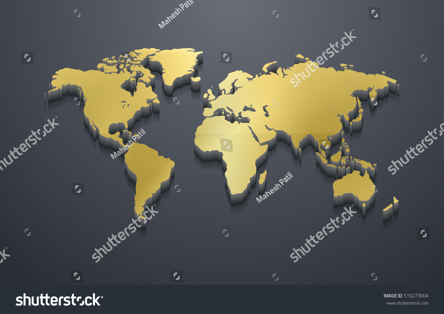 3d Metallic Golden World Map Eps10 Stock Vector (Royalty Free) 510273004