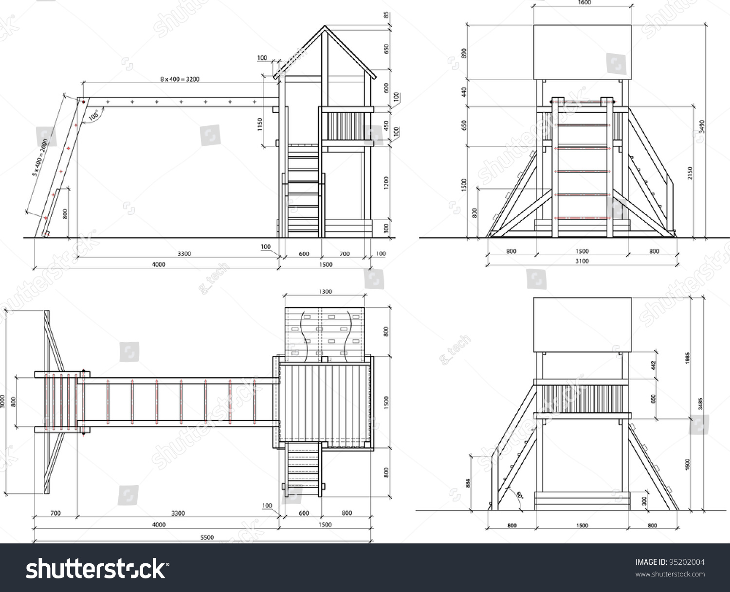 2d Model Childrens Slides Technical Drawing 스톡 벡터(로열티 프리) 95202004 ...