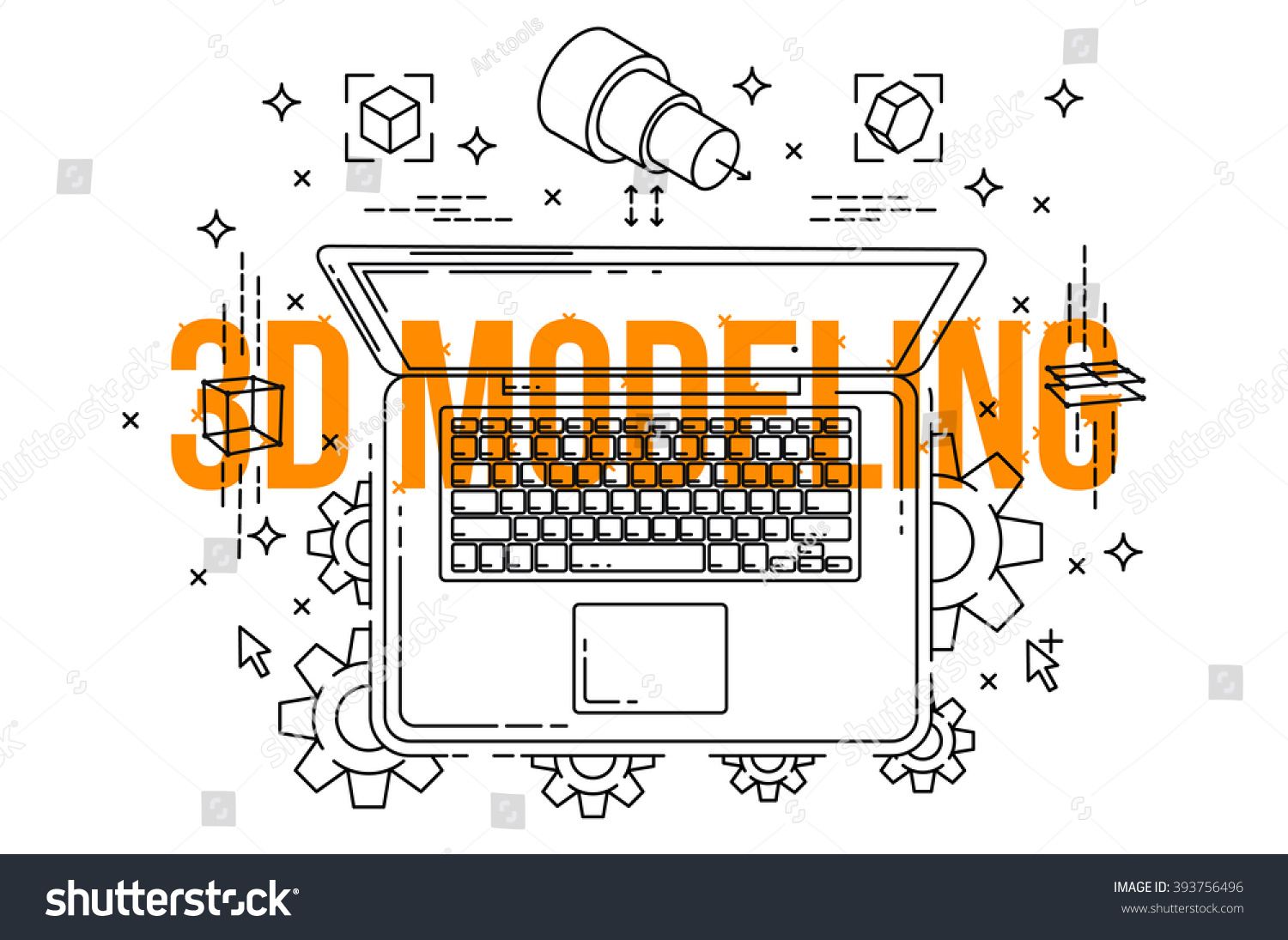 3d Modeling Process Illustration Line Icons 库存矢量图（免版税）393756496 ...