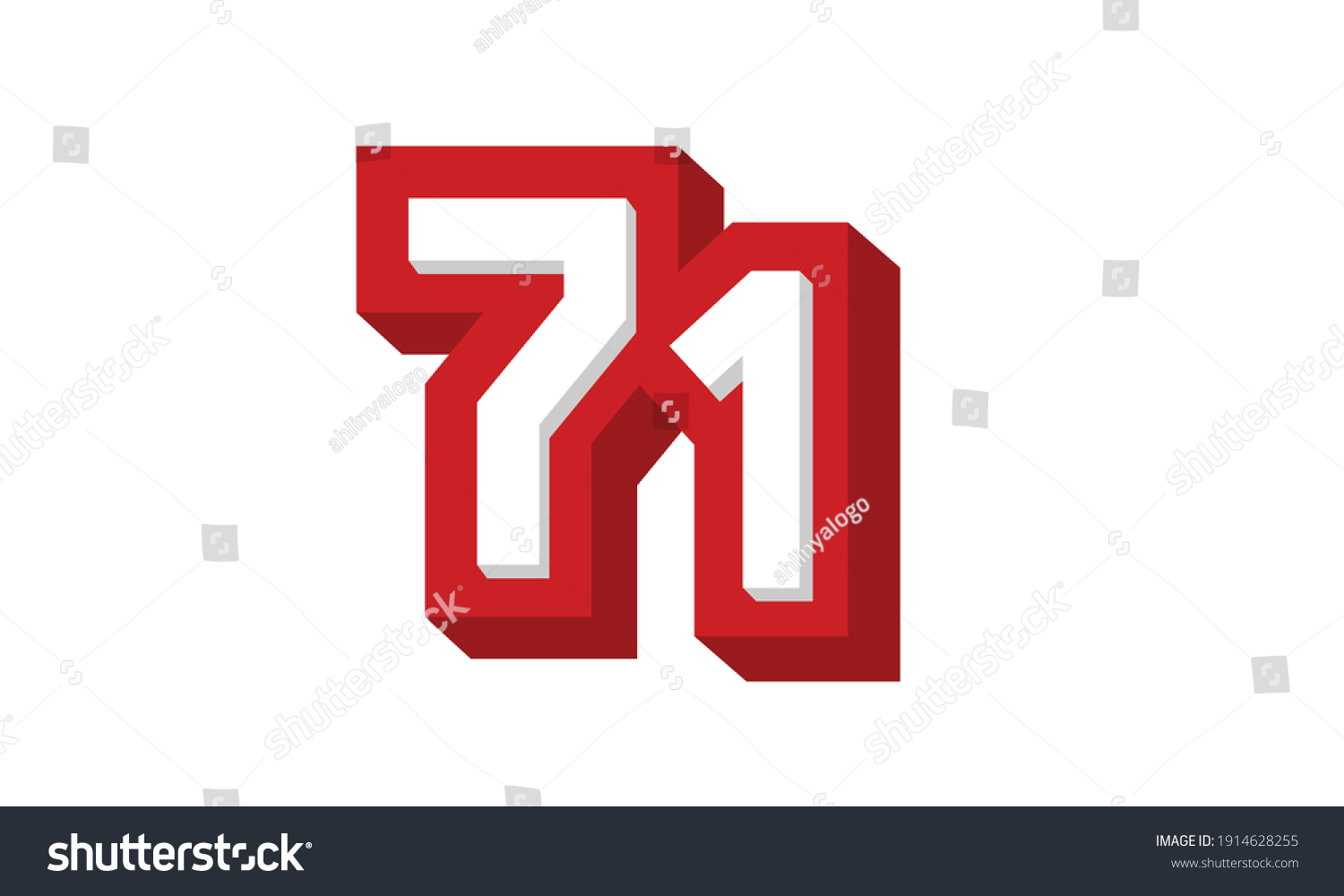 3d Number 71 Red Modern Cool Stock Vector (Royalty Free) 1914628255 ...
