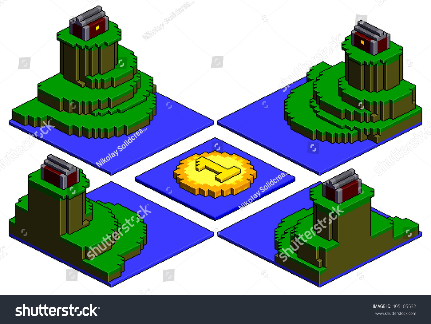 3d Pixel Island 4 Views Stock Vector (Royalty Free) 405105532
