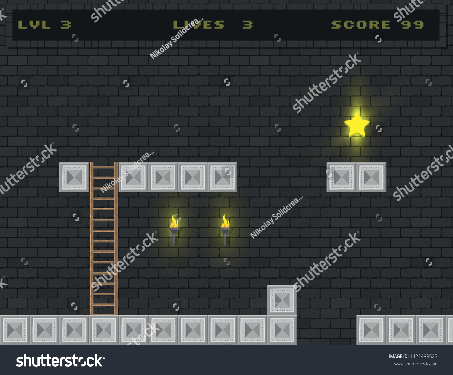 2d Platformer Computer Game Concept Brick Stock Vector (Royalty Free ...