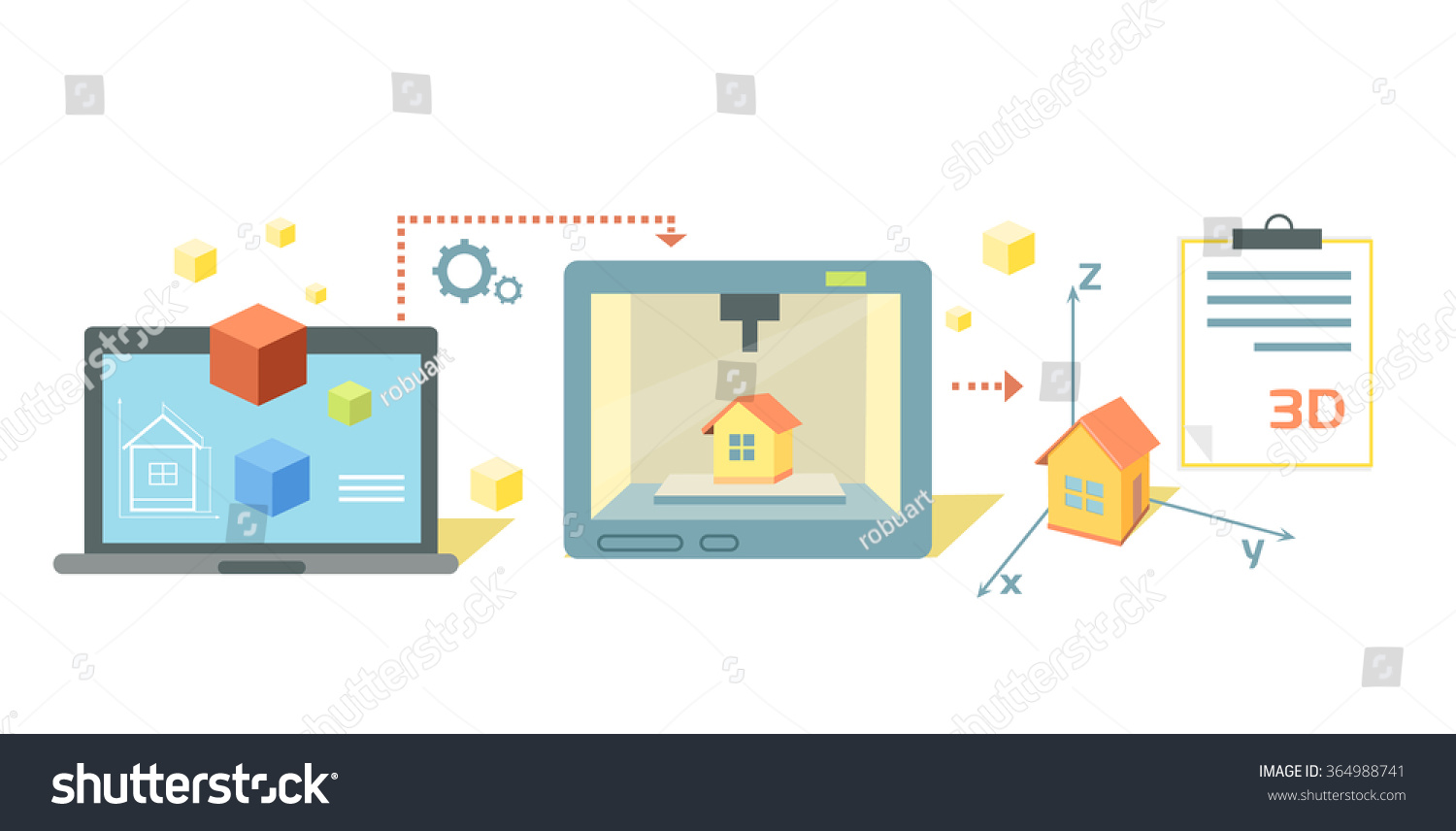 3d Printer Technology Icon Flat Design Stok Vektör (Telifsiz) 364988741