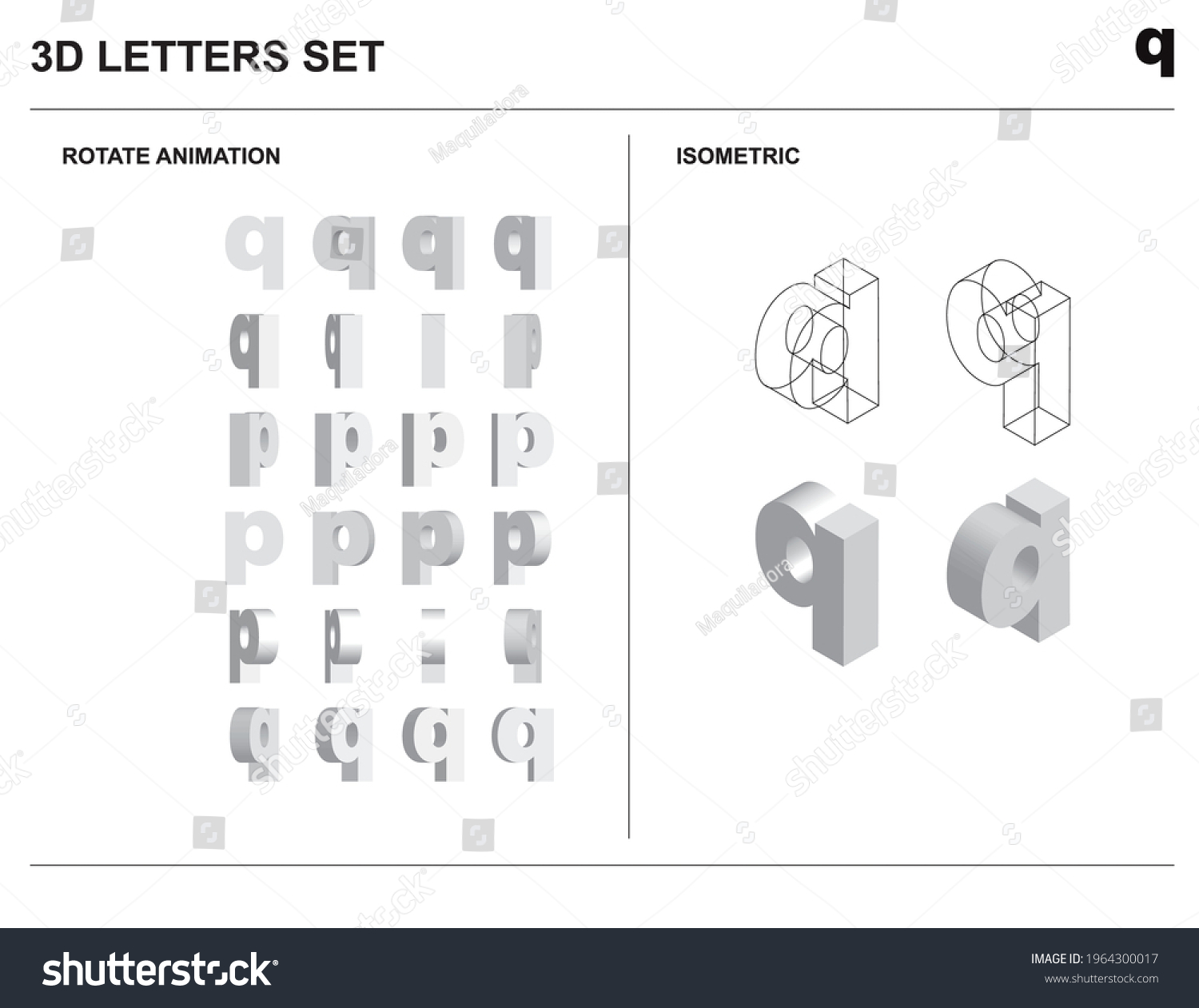 3d Q Alphabet Letters Set Animate Stock Vector (Royalty Free) 1964300017