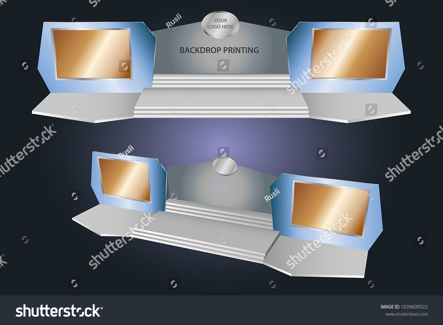 3d Stage Backdrop Printing 2 Screen Stock Vector (Royalty Free) 1039609522