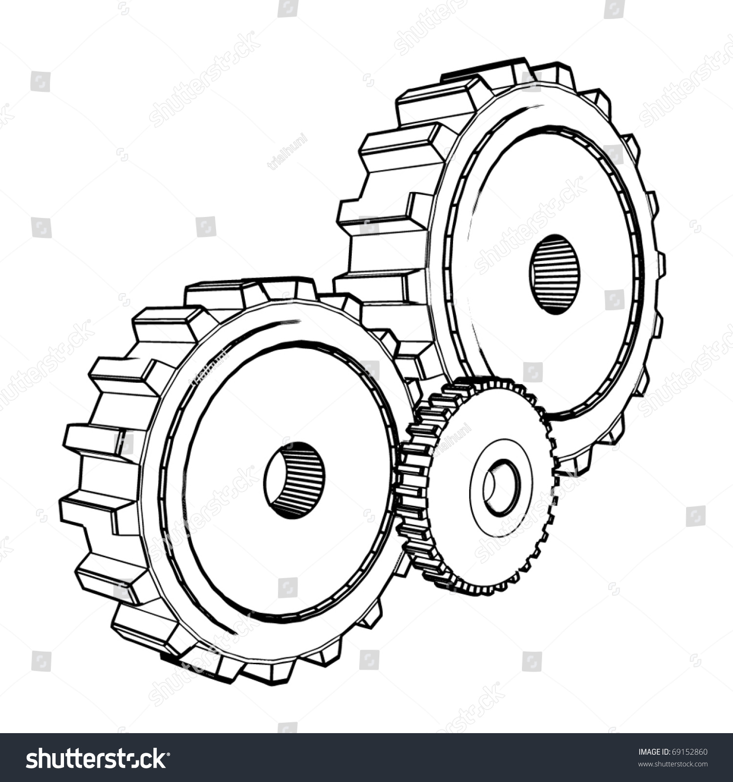 3d Technical Drawing Of Cogwheels - Vector - 69152860 : Shutterstock