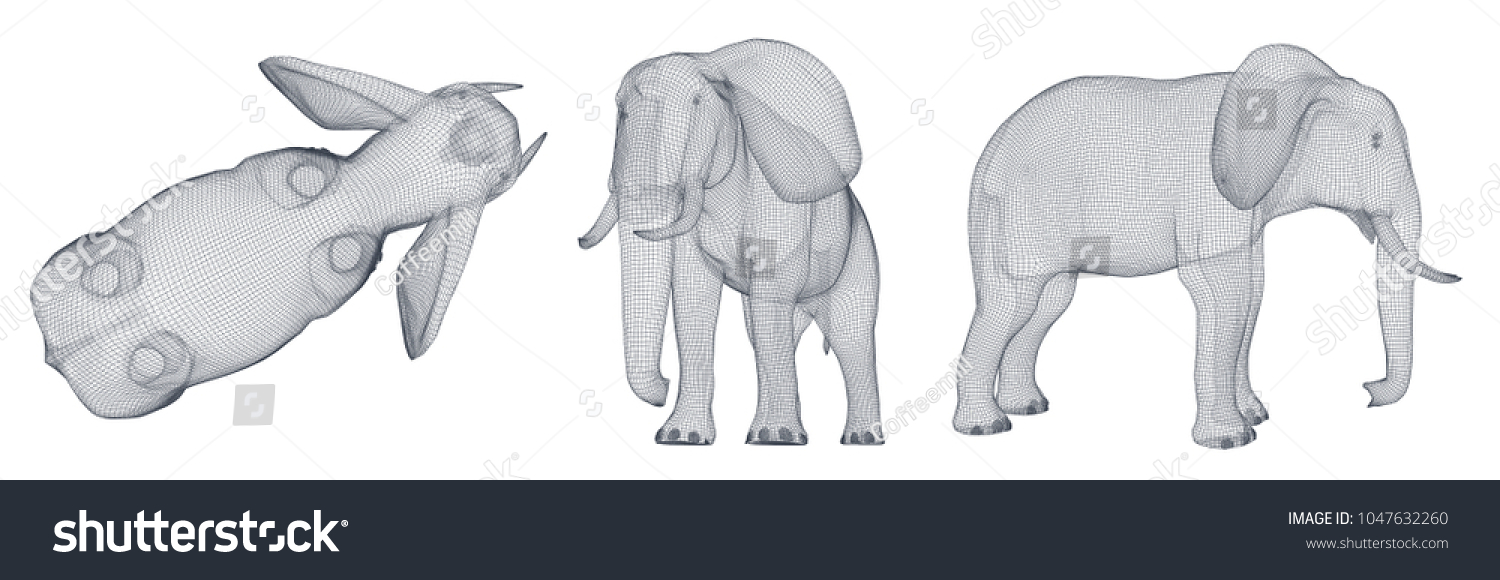 3d Vector Elephant Set Design Stock Vector (Royalty Free) 1047632260