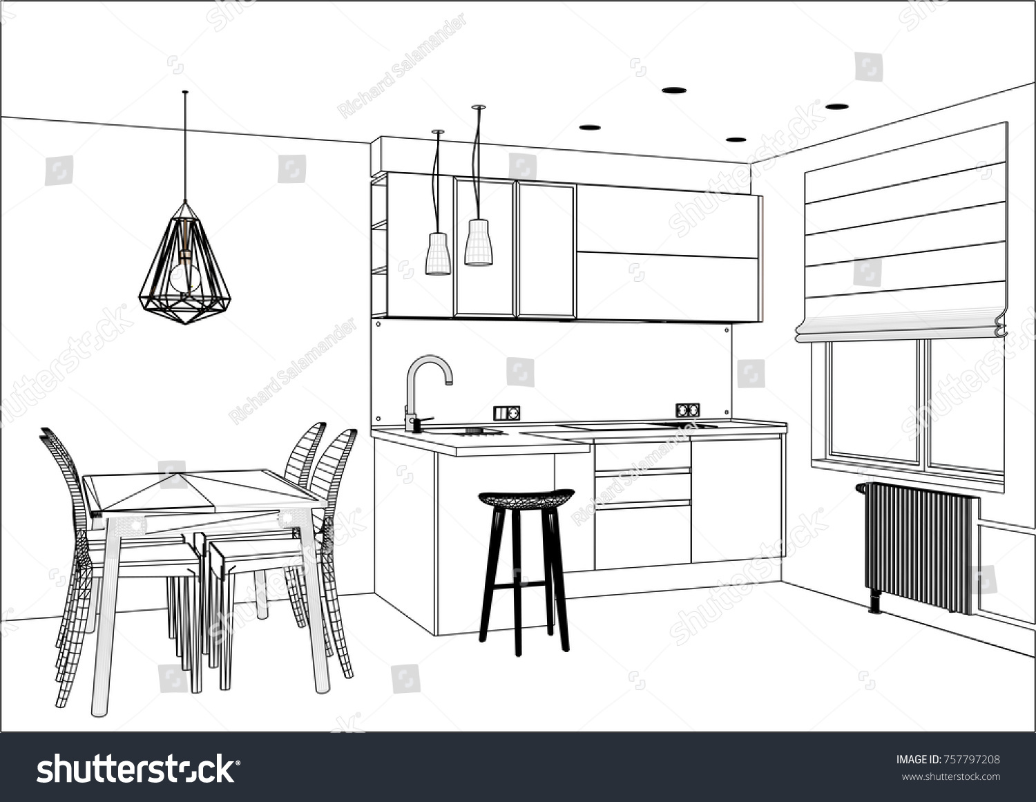 3d Vector Sketch Modern Kitchen Design Stock Vector (Royalty Free ... 3d Vector Sketch Modern Kitchen Design Stock Vector (Royalty Free ...