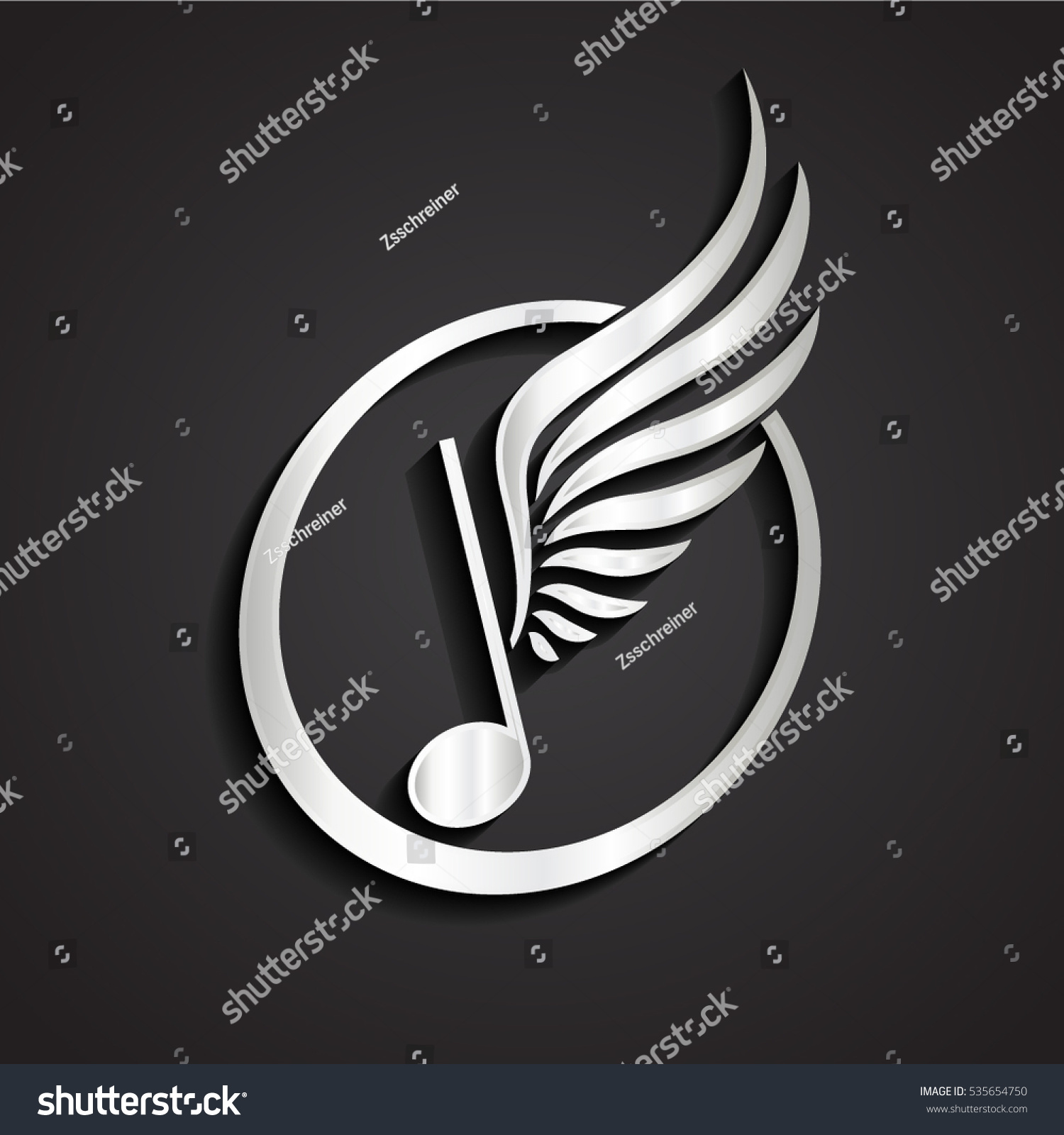 3d Winged Music Note Silver Logo Stock Vector (Royalty Free) 535654750