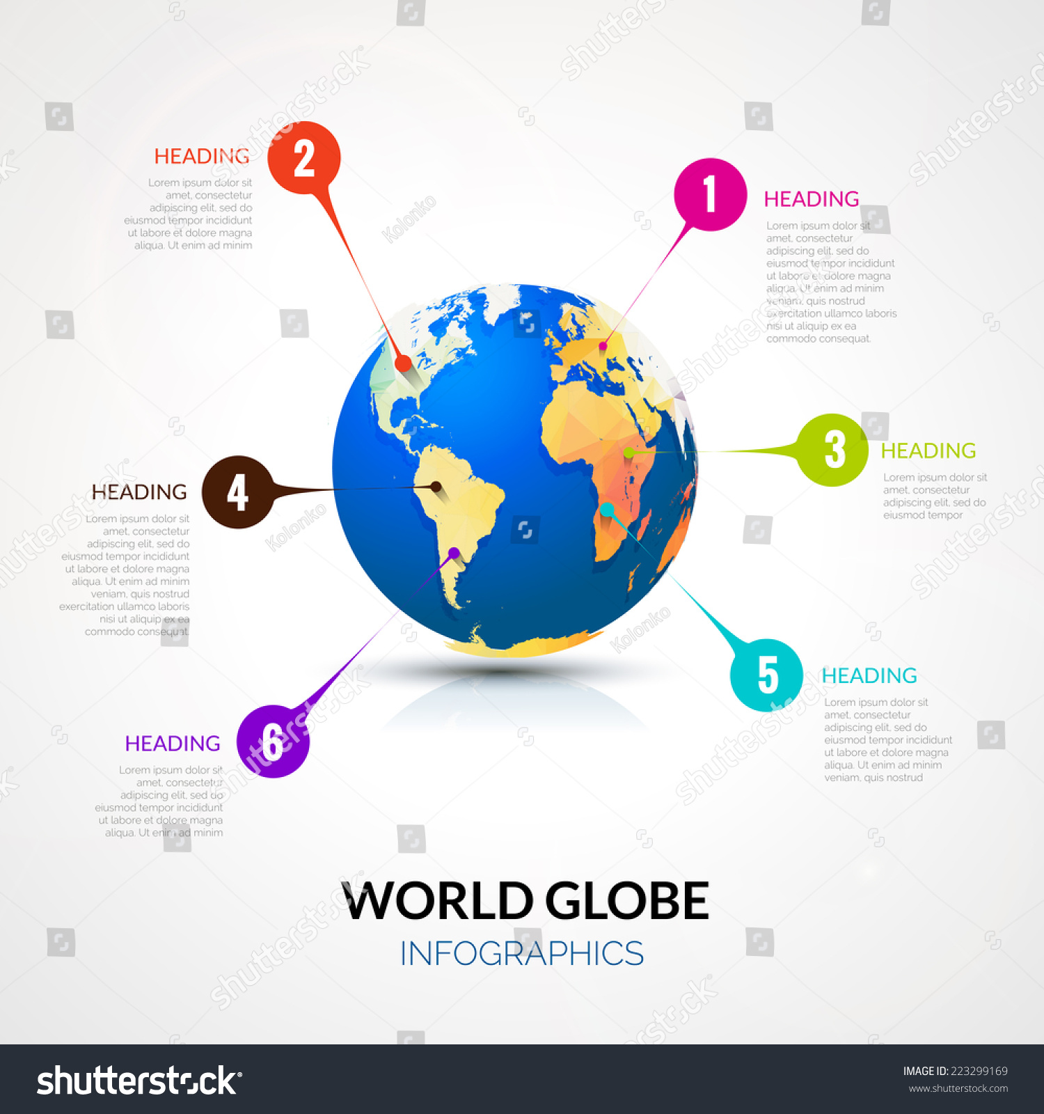 3d World Globe Pointers Infographic Communication: เวกเตอร์สต็อก (ปลอด ...