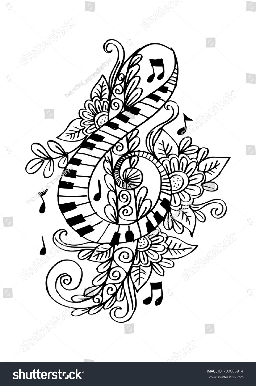 Decorative Treble Clef Hand Drawing Illustration: vector de stock ...