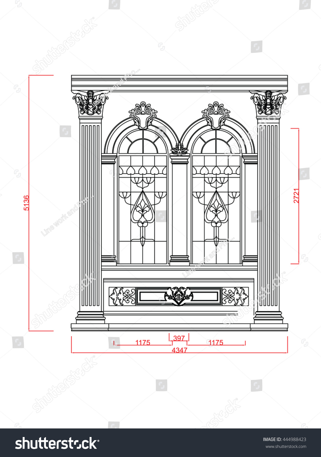 Decorative Window Vector Line Work Dimension Stock Vector (Royalty Free ...