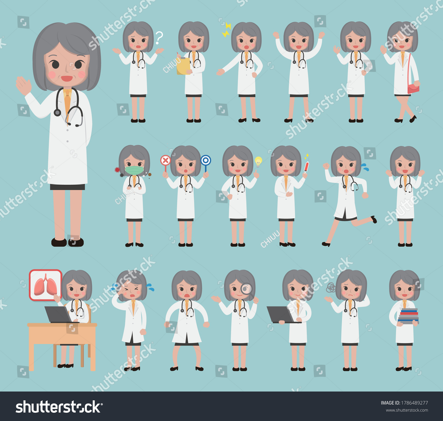 20 Different Cartoon Comic Doctor Illustrations: เวกเตอร์สต็อก (ปลอดค่า ...