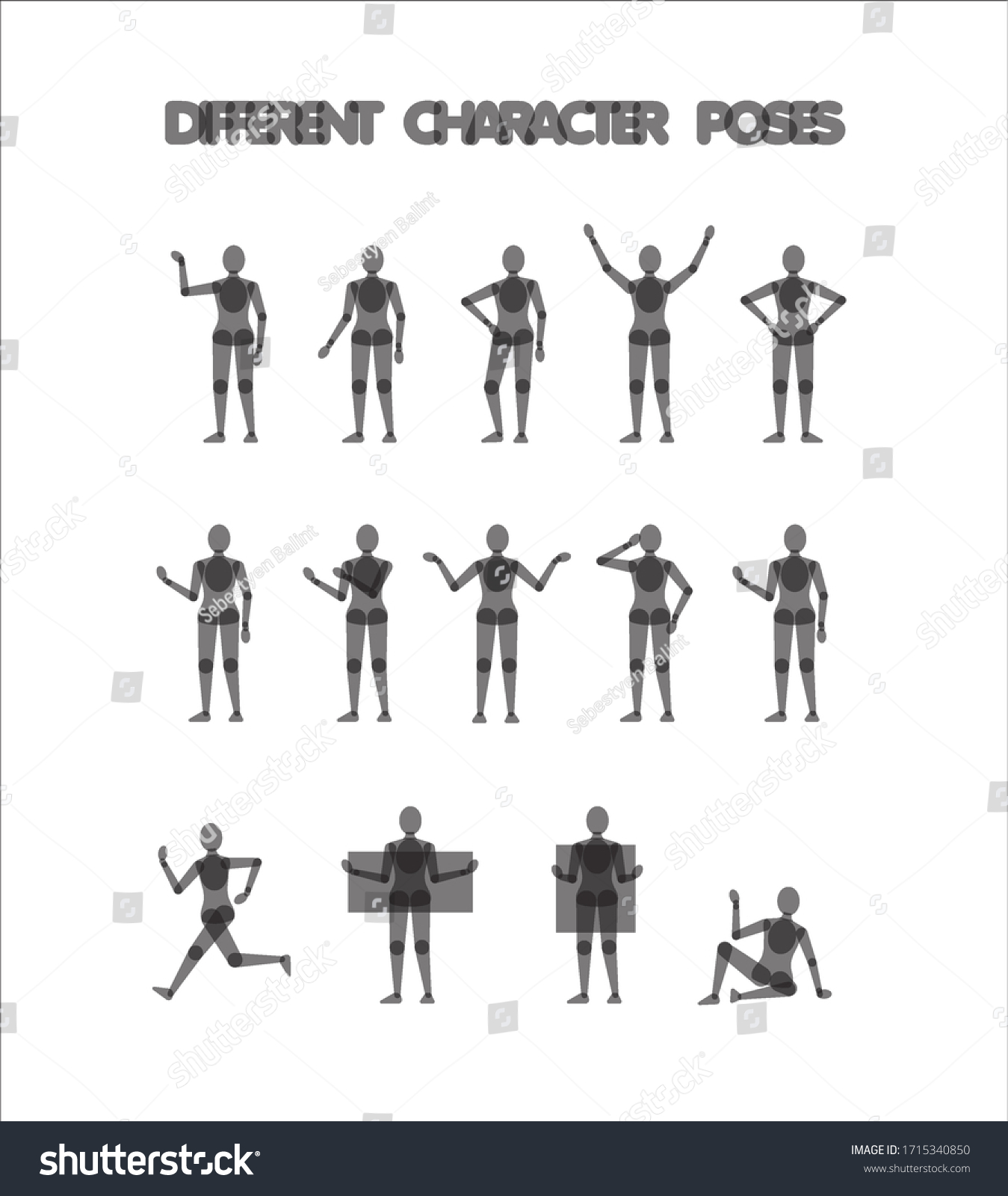 14 Different Character Poses Guide Character Stock Vector (Royalty Free ...