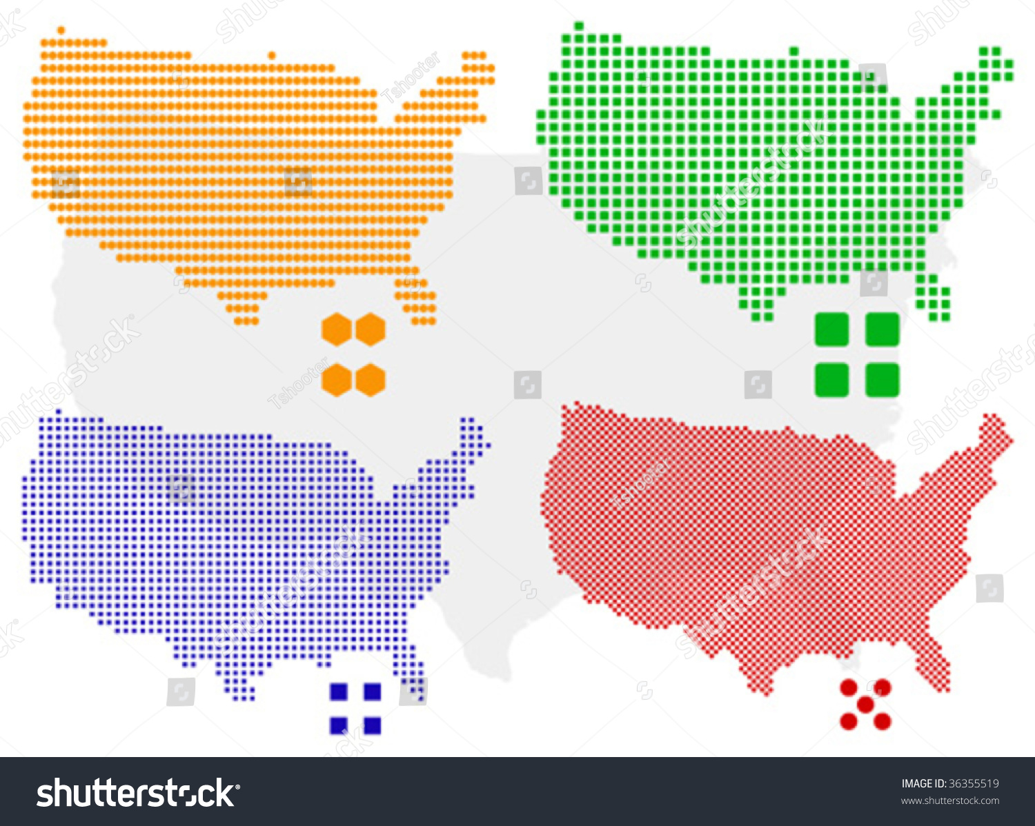 4 Different Vector Pixel Map Usa: vector de stock (libre de regalías ...