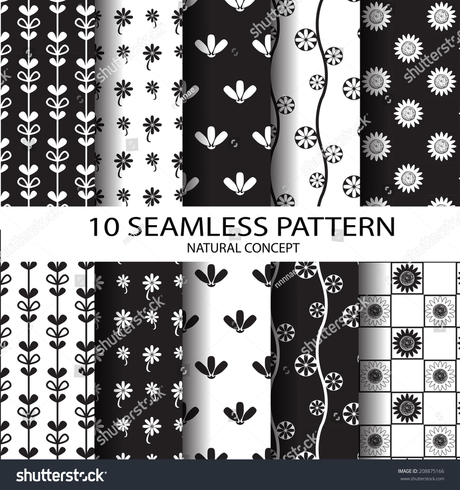 10 Different Vector Seamless Monochromatic Patterns Stock Vector ...