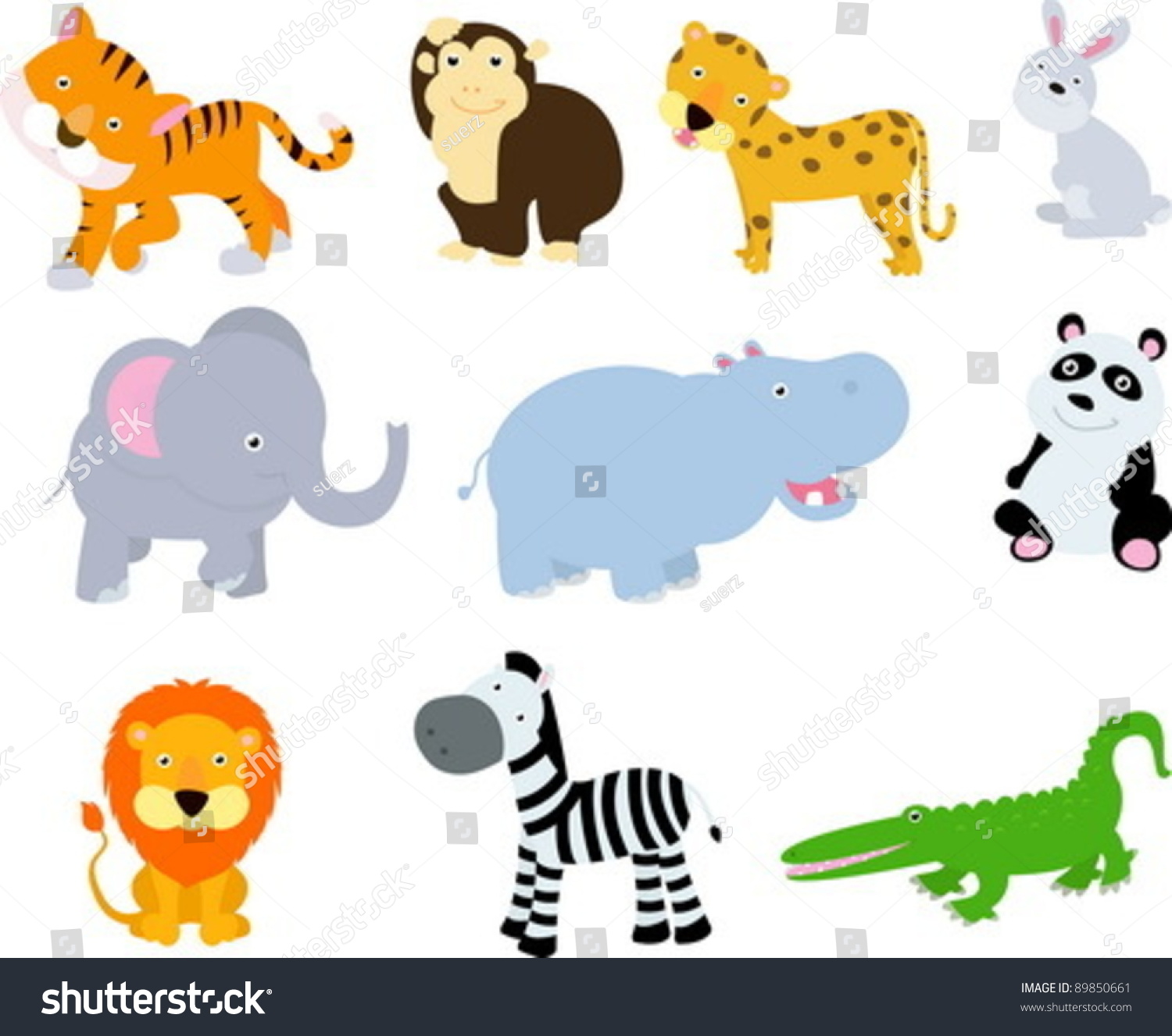 Different Wild Animals Cartoons Stock Vector Illustration 89850661 ...