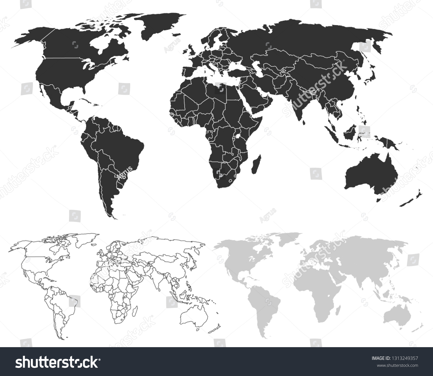 3 Different World Map Silhouette Countries Stock Vector (Royalty Free ...