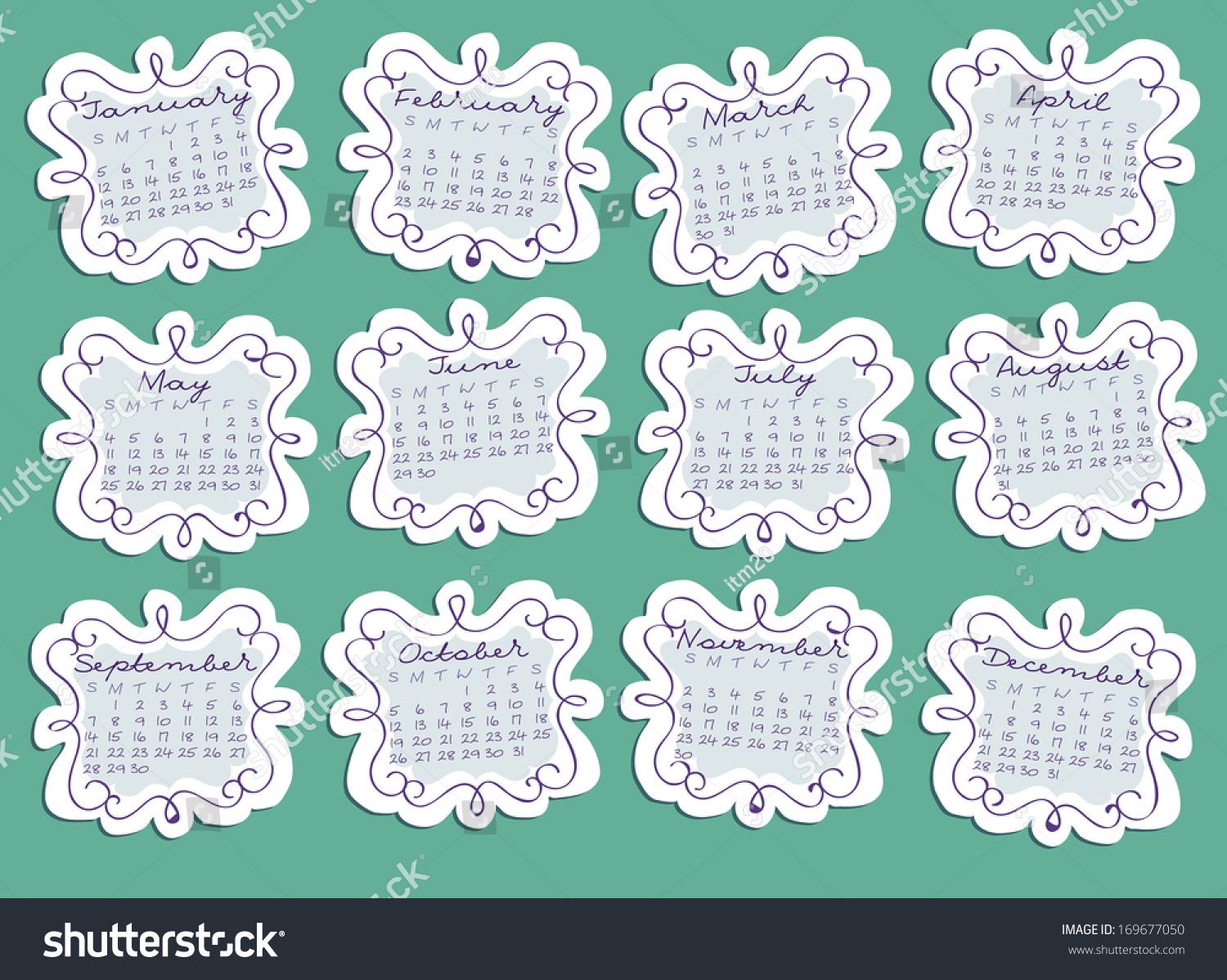2014 Doodle Calendar Grid Stock Vector (Royalty Free) 169677050