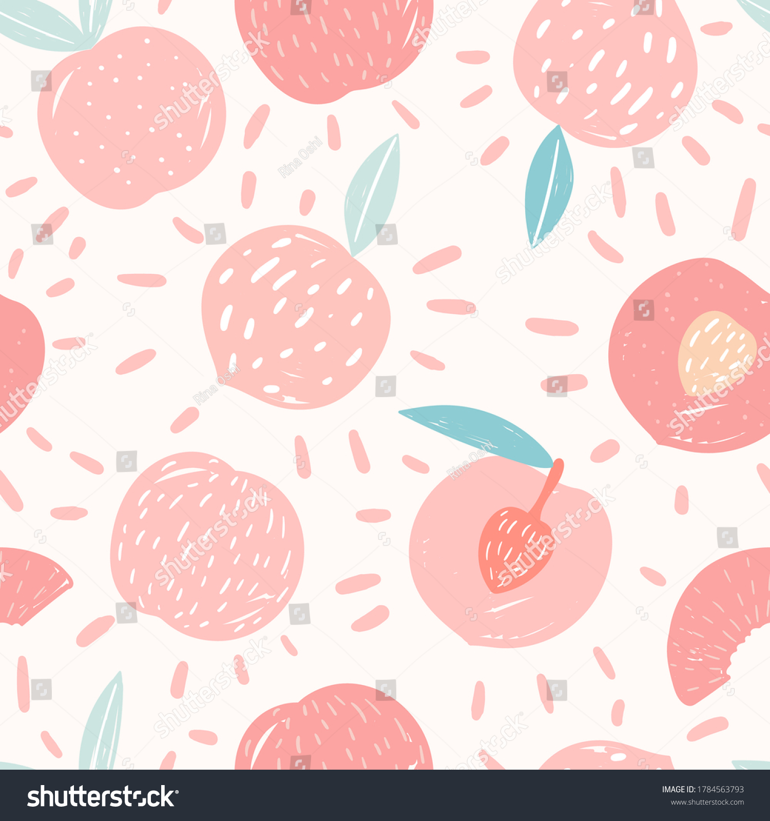 Doodle Peach Vector Seamless Pattern Hand Stock Vector (Royalty Free ...