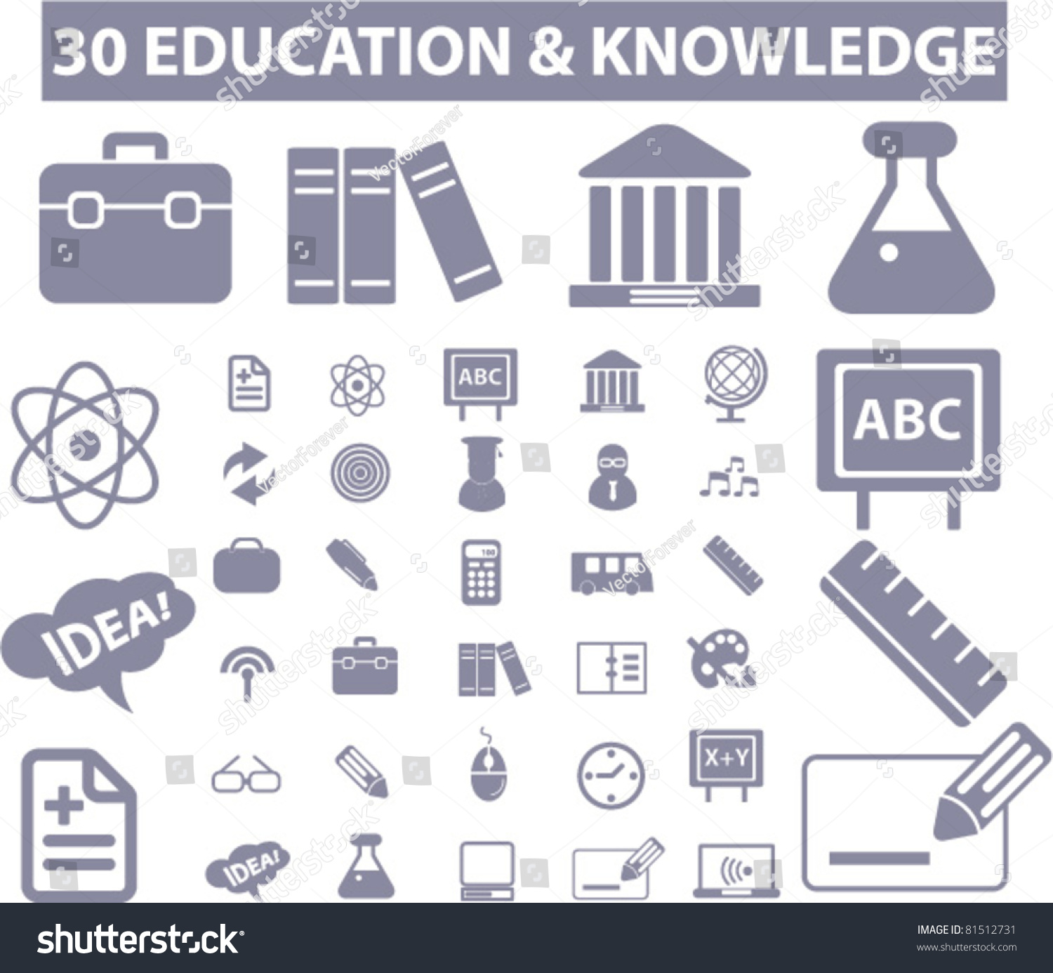 30 Education Knowledge Icons Signs Vector 스톡 벡터(사용료 없음) 81512731 ...