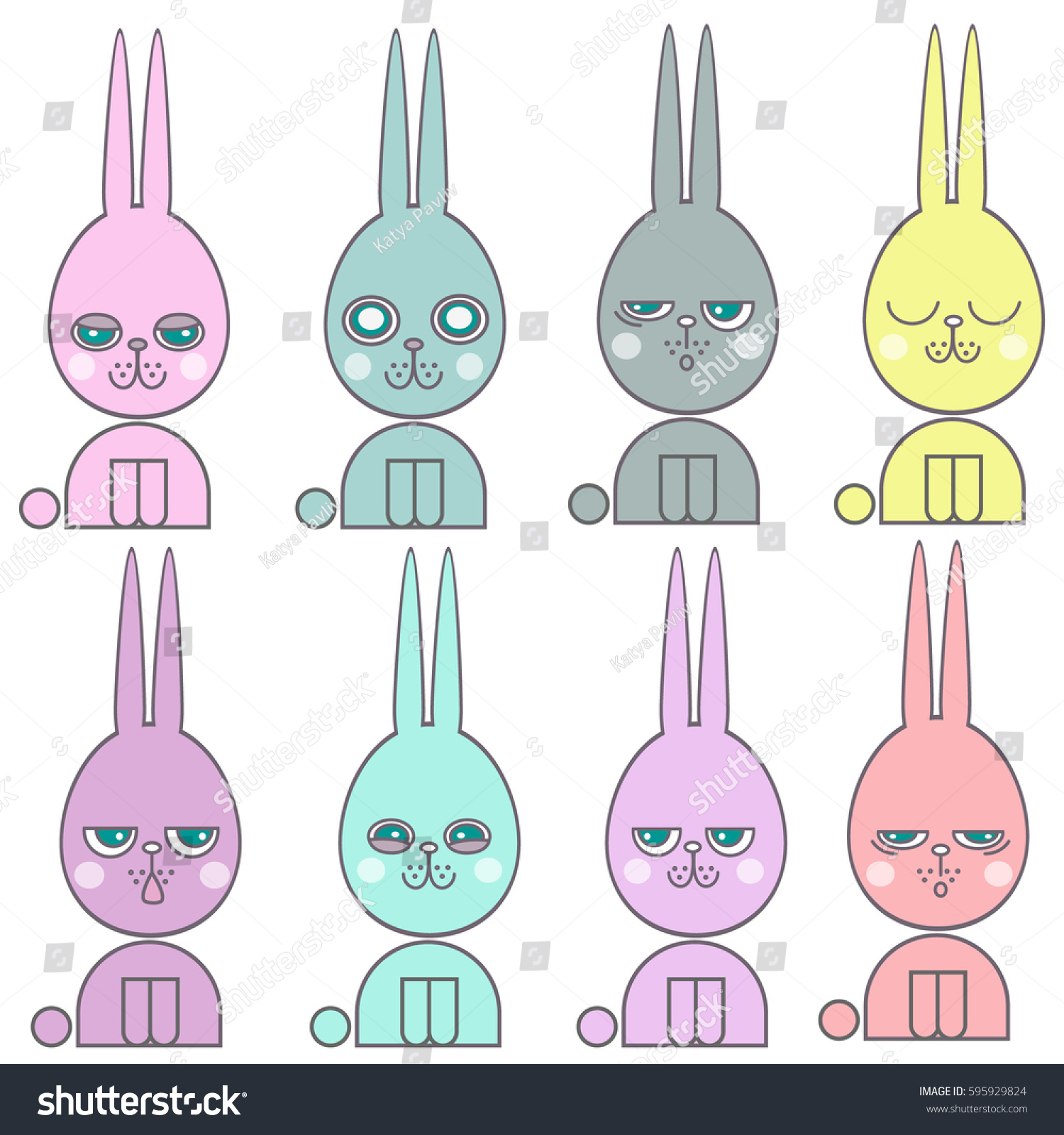 Emoji Flat Rabbits Style Set Vector Stock Vector (Royalty Free) 595929824
