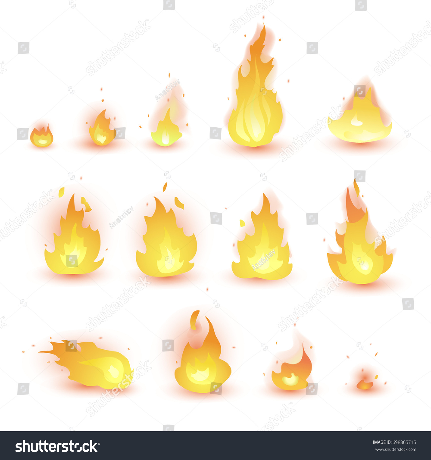 Fire Animation Sprites Flames Vector Set: vector de stock (libre de ...