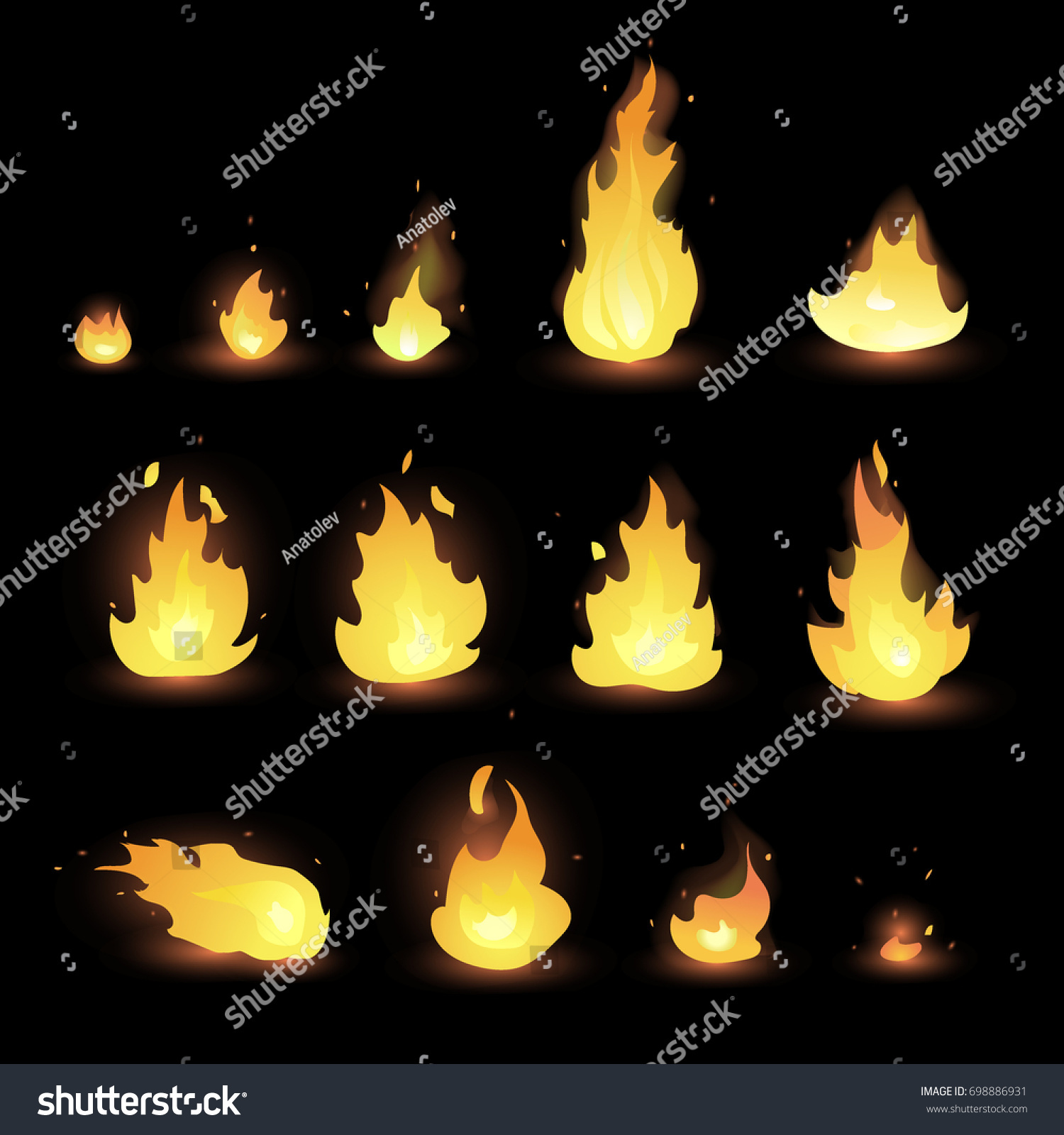 Fire Animation Sprites Flames Vector Set: เวกเตอร์สต็อก (ปลอดค่า ...