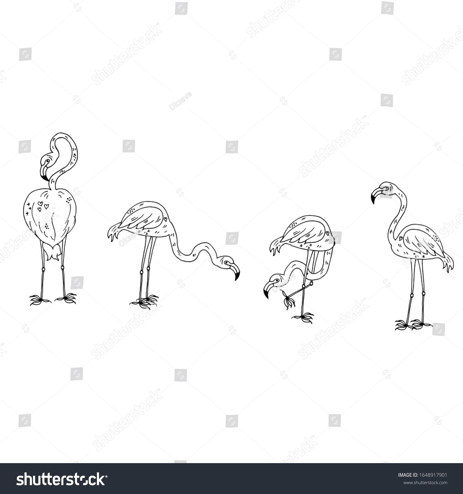 Flamingo Line Drawing Vector Illustration: เวกเตอร์สต็อก (ปลอดค่า ...
