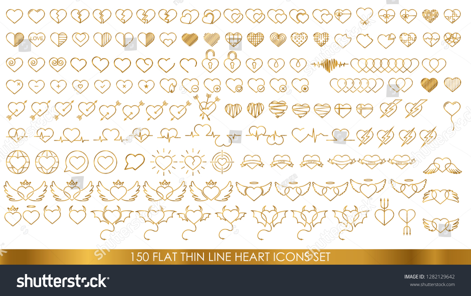 150 Flat Thin Line Heart Icons Stock Vector (Royalty Free) 1282129642 ...