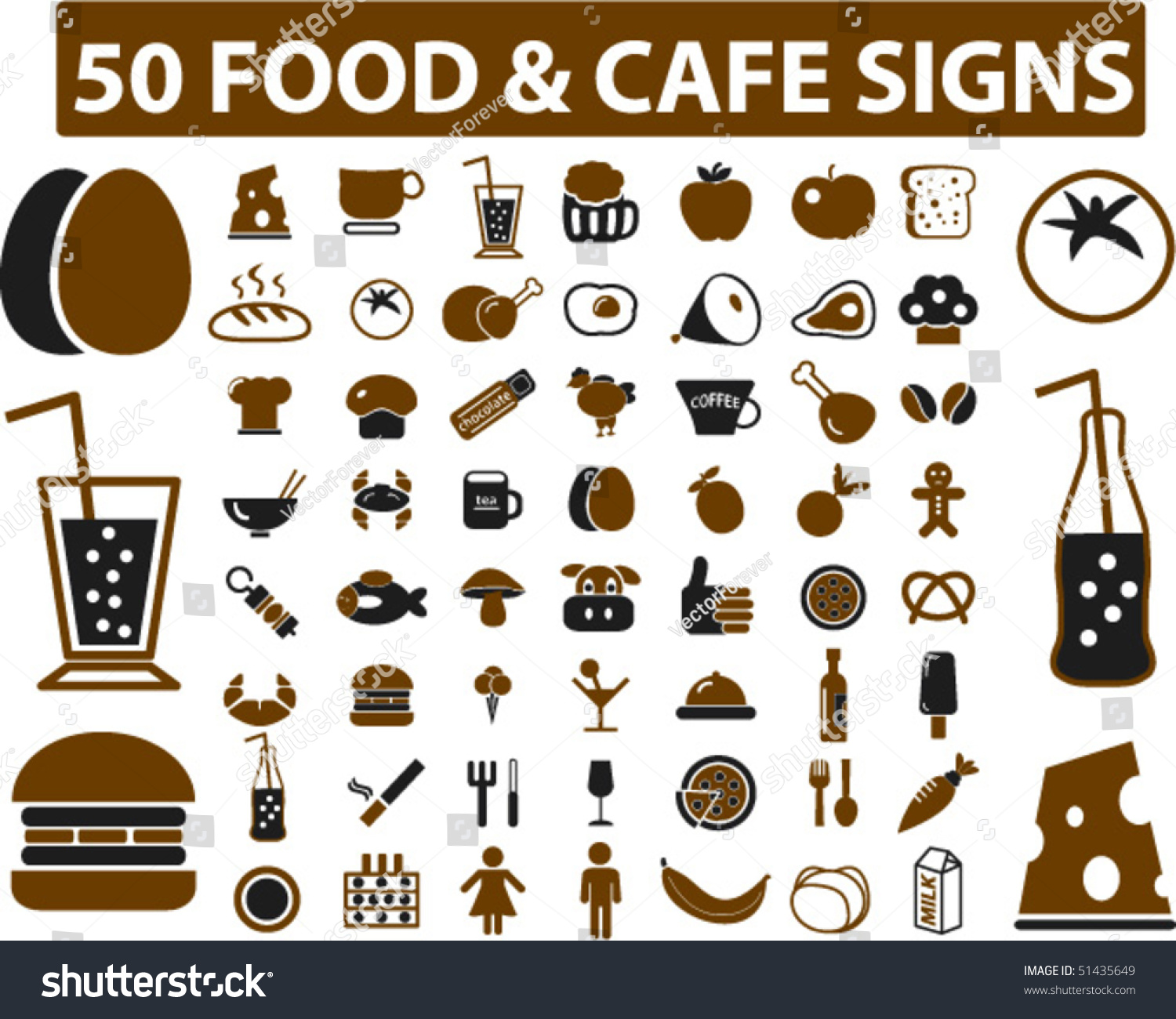 50 Food Cafe Signs Vector: เวกเตอร์สต็อก (ปลอดค่าลิขสิทธิ์) 51435649 ...