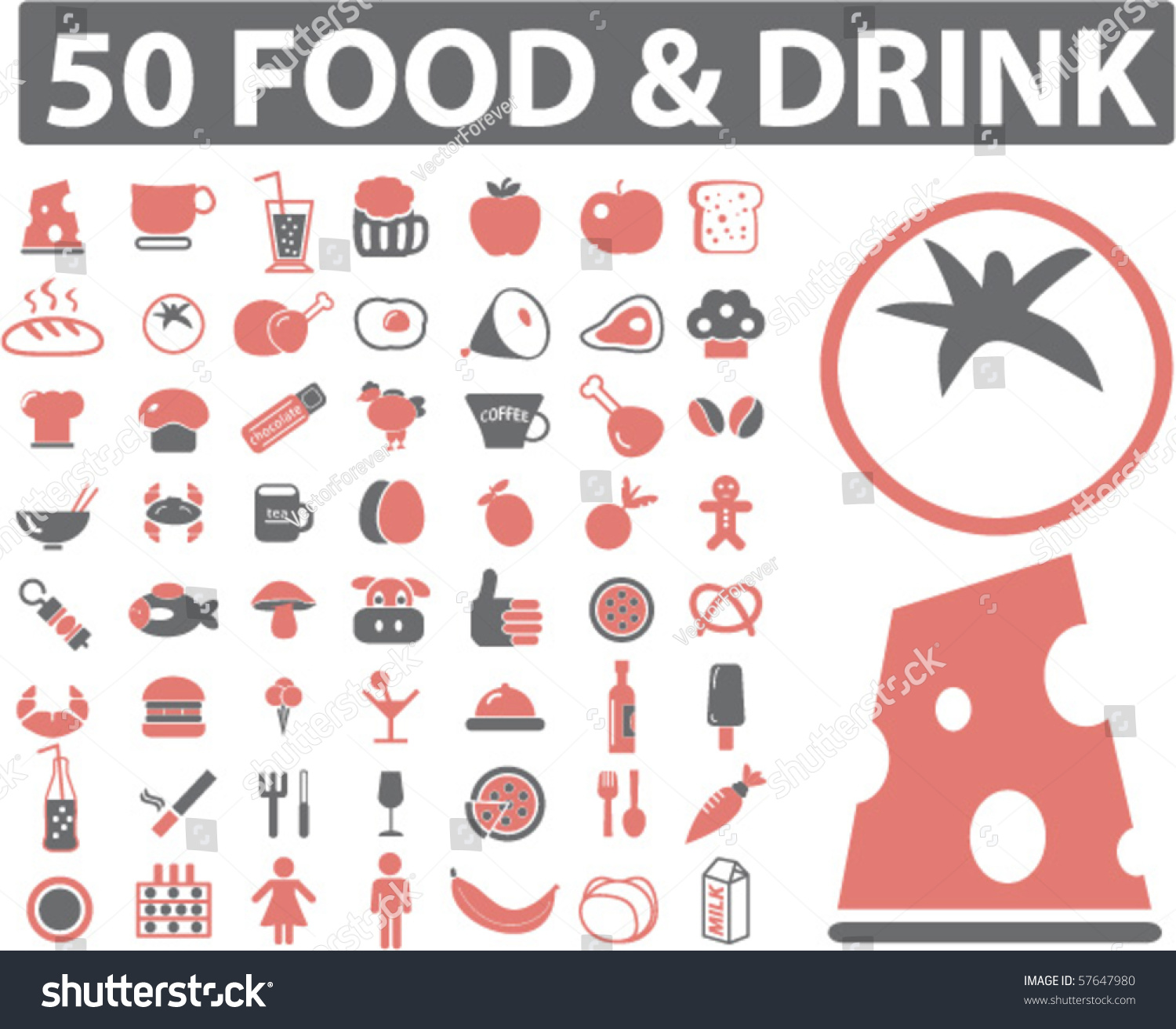 50 signos de comida y bebida.: vector de stock (libre de regalías) 57647980