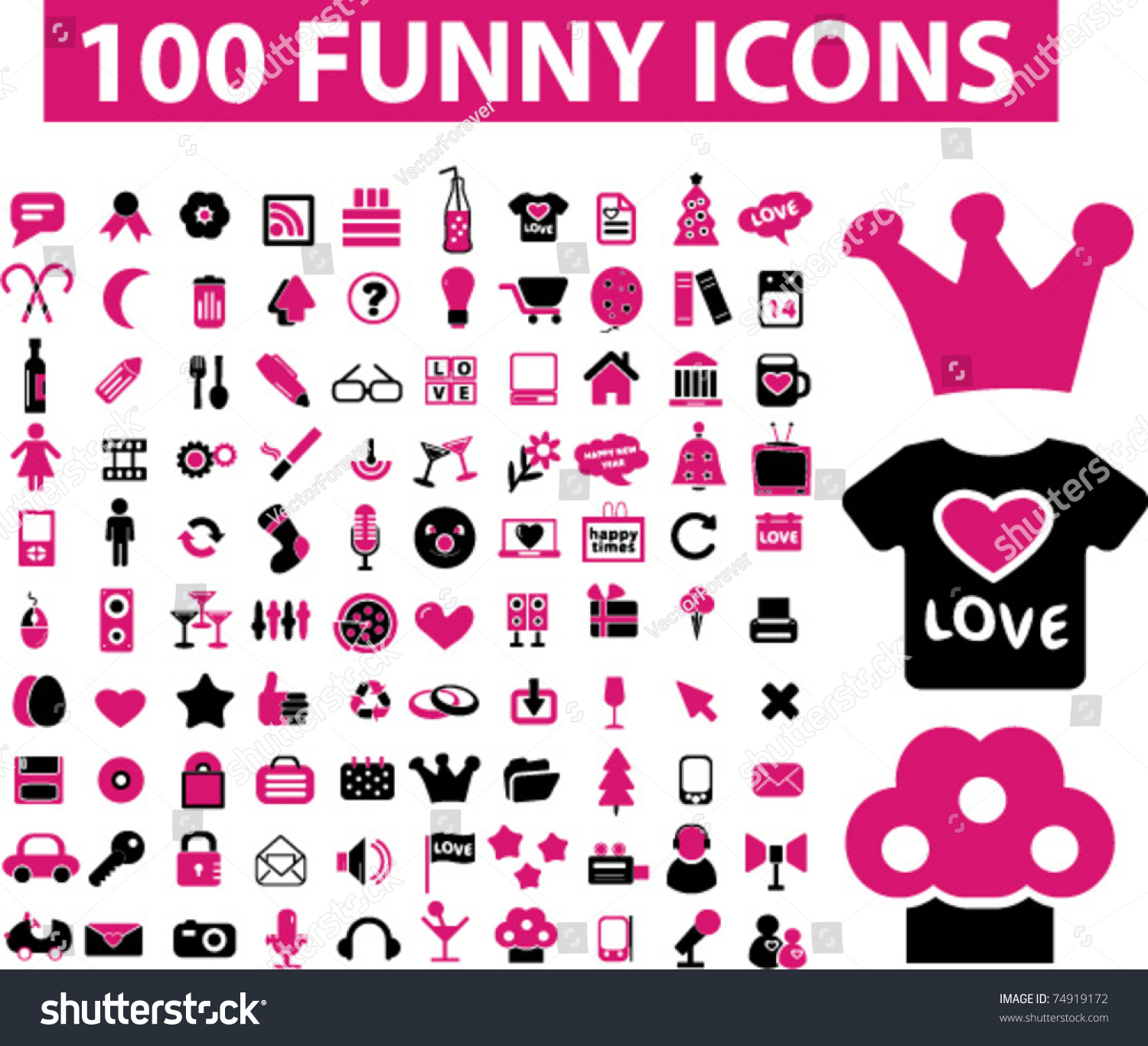 100 Funny Icons Signs Vector Stock Vector 74919172 - Shutterstock