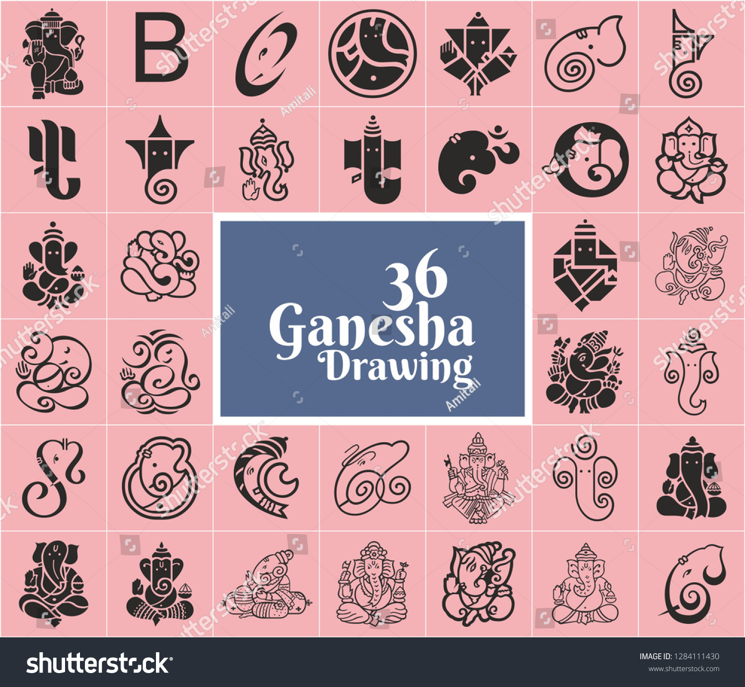 36 Ganesh Line Drawing Stock Vector (Royalty Free) 1284111430 ...
