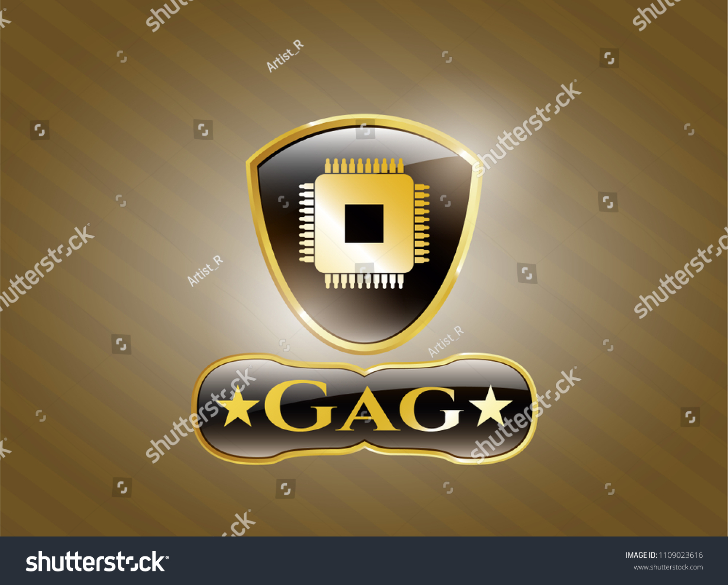 Gold Shiny Emblem Microchip Microprocessor Icon: vector de stock (libre ...
