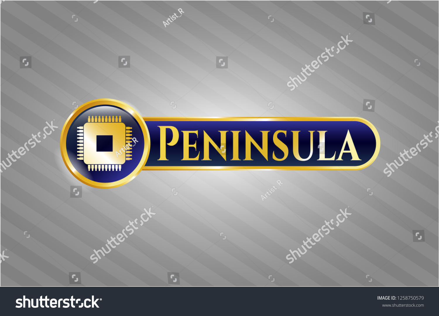 Golden Badge Microchip Microprocessor Icon Peninsula Stock Vector ...