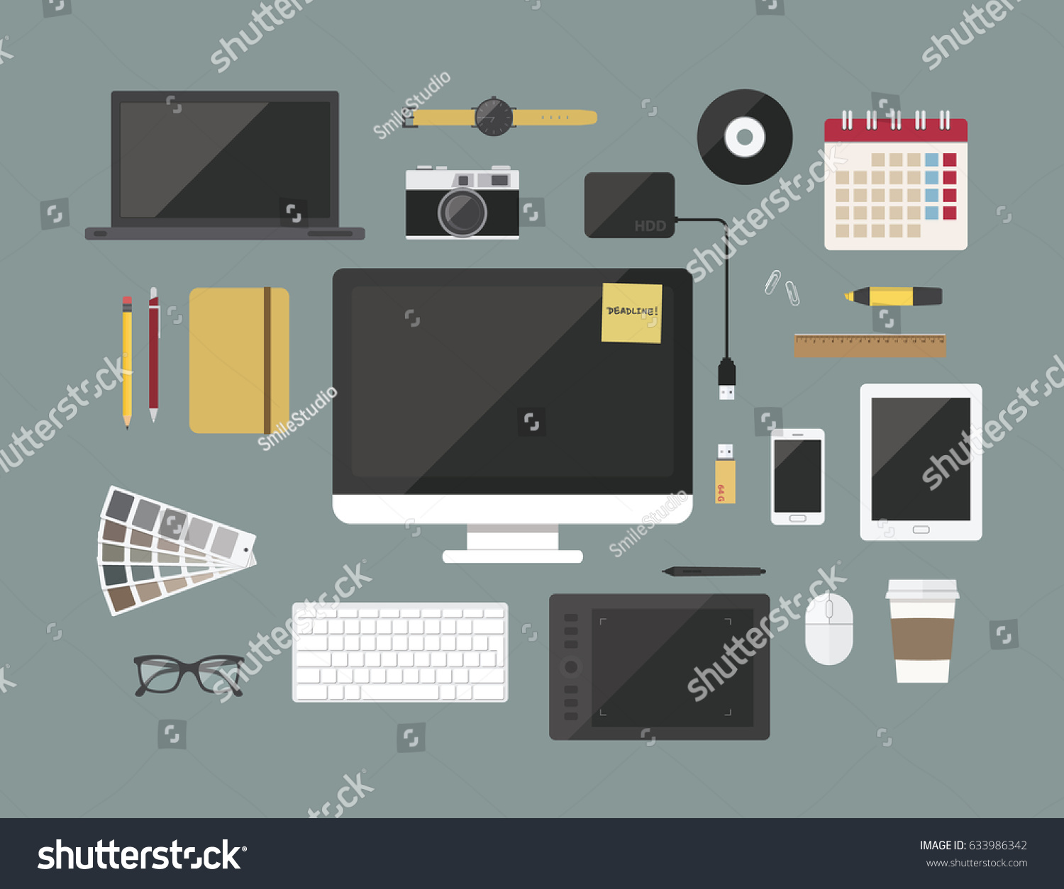 Graphic Designer Items Toolsflat Design Style Stock Vector (Royalty ...