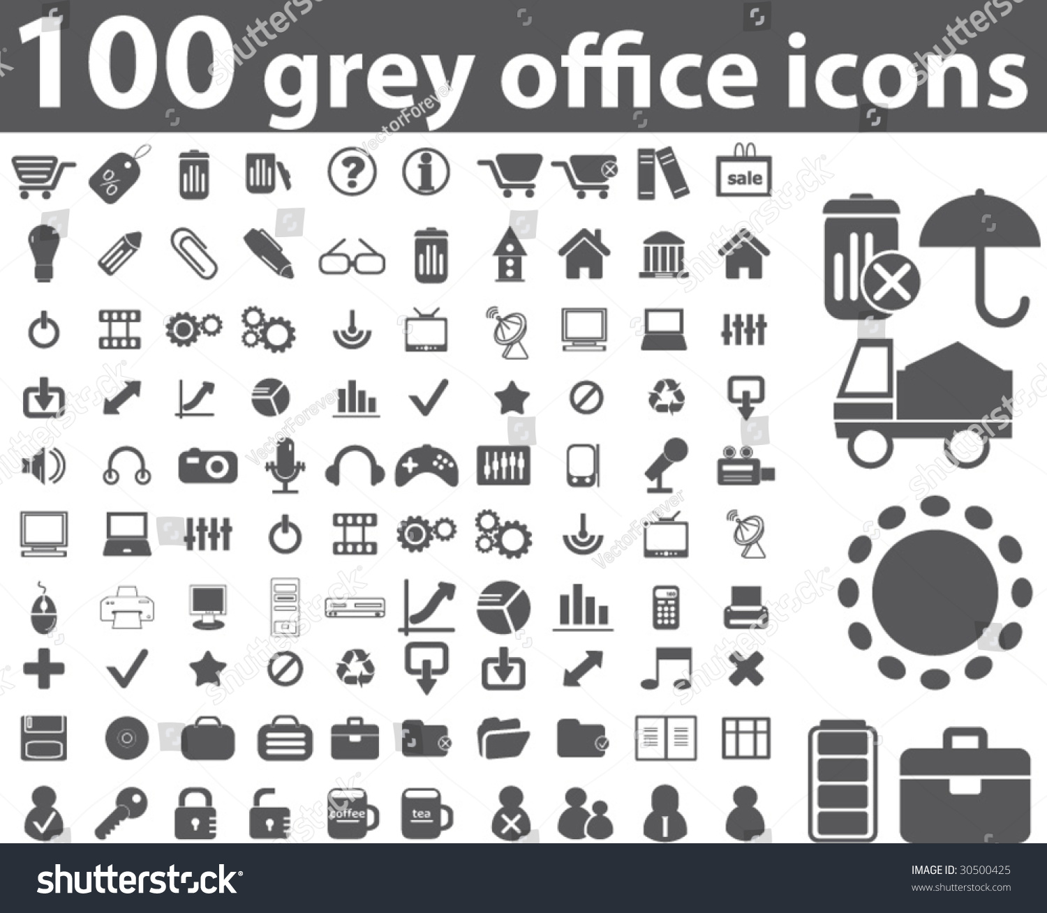 100 Grey Office Icons.Vector - 30500425 : Shutterstock