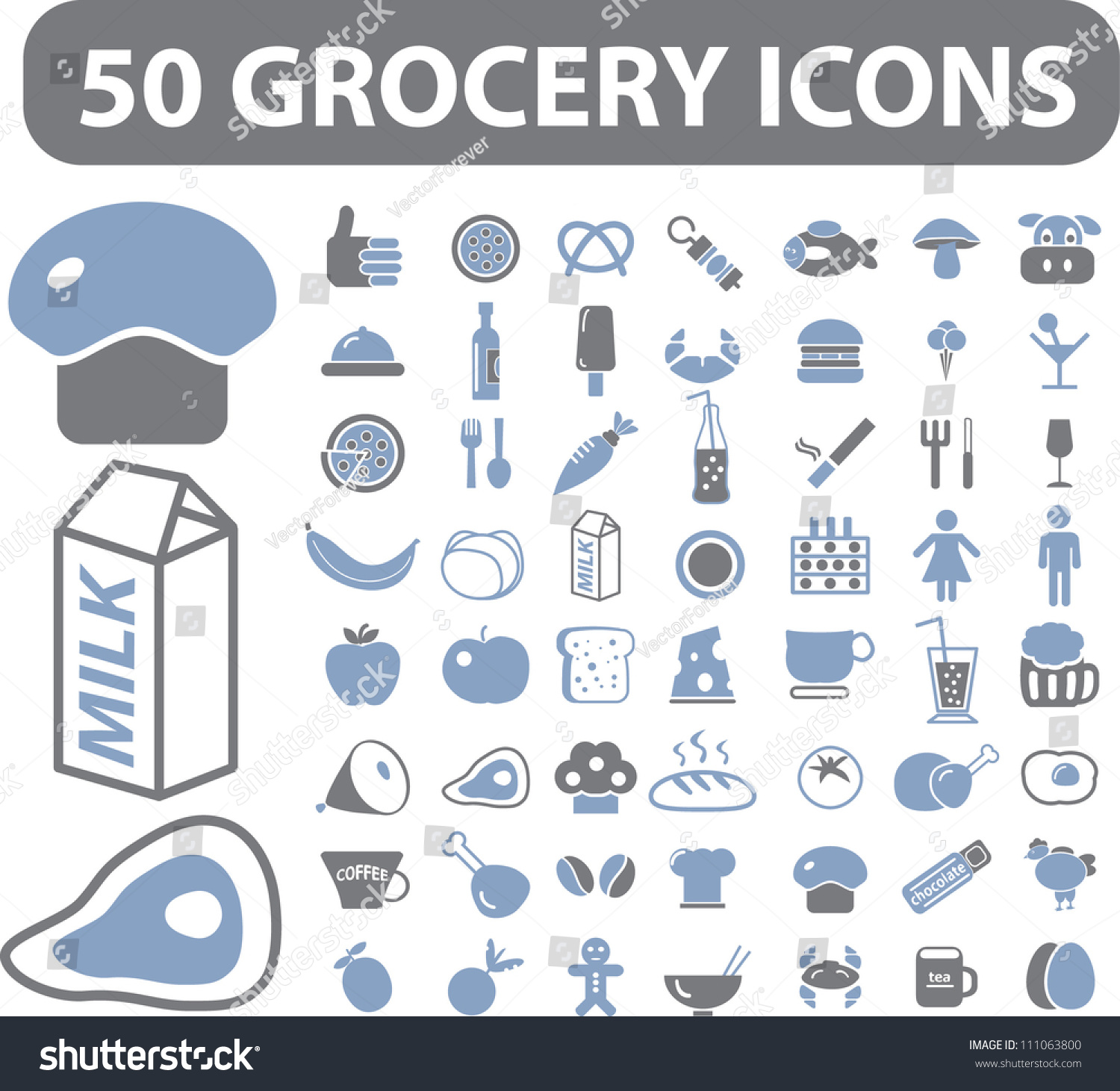 50 Grocery Icons Set Vector Stock Vector (Royalty Free) 111063800
