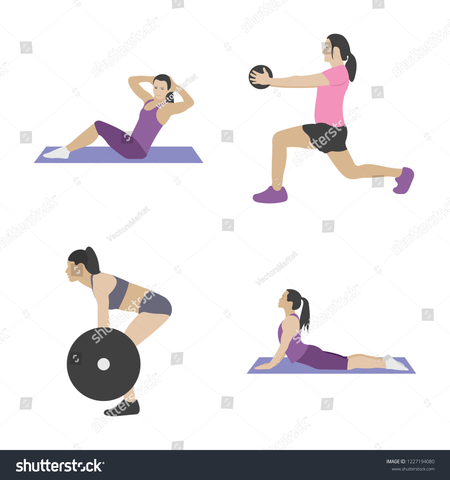 Gym Exercises Flat Icons Pack Stock Vector (Royalty Free) 1227194080
