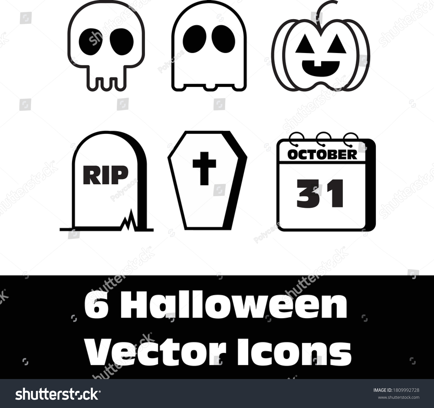 6 Hallowen Vector Icons Pack Stock Vector (Royalty Free) 1809992728 ...