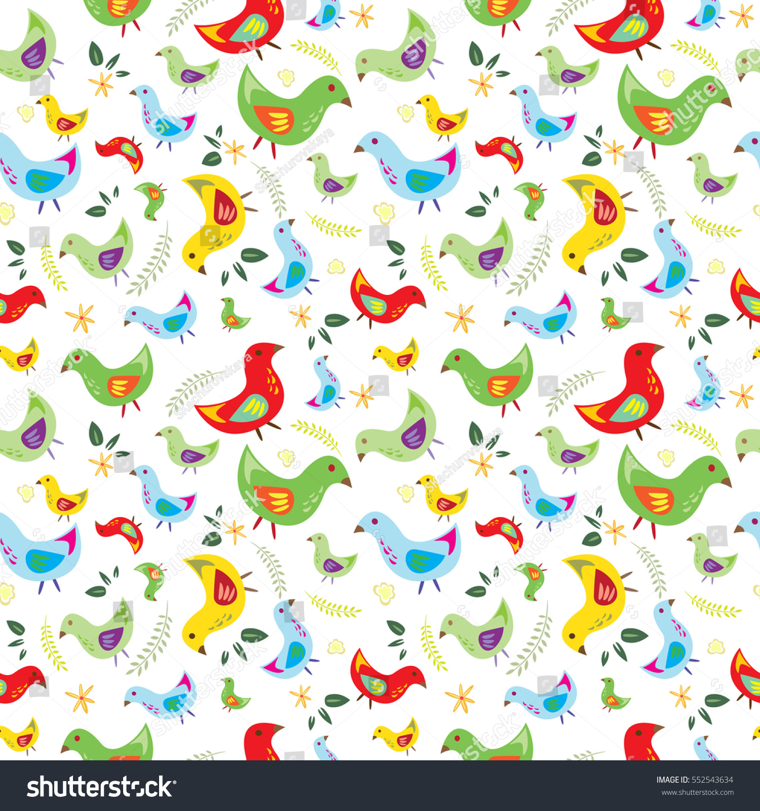 Hand Drawn Cute Pattern Bird Stock Vector 552543634 - Shutterstock