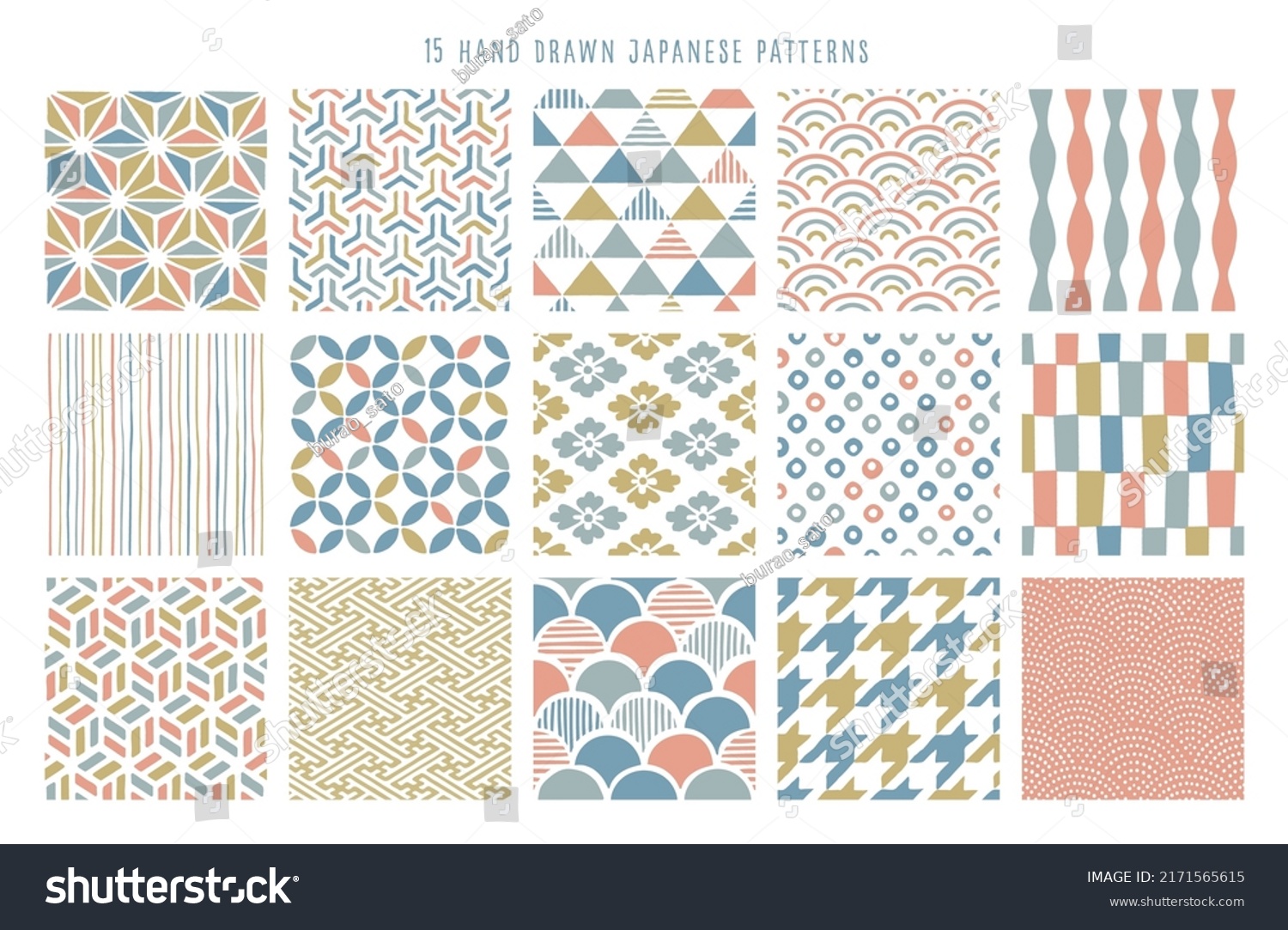 15 Hand Drawn Japanese Patterns Stock Vector (Royalty Free) 2171565615 ...