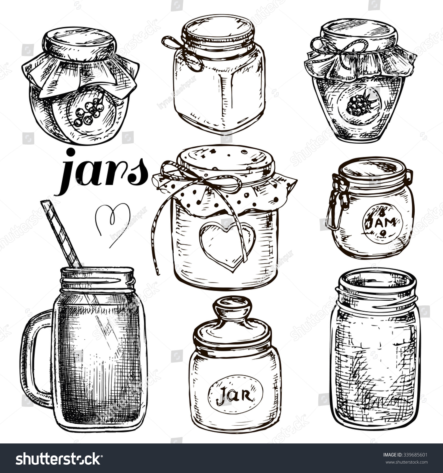 Hand Drawn Jars Set Collection Design Stock Vector (Royalty Free) 339685601
