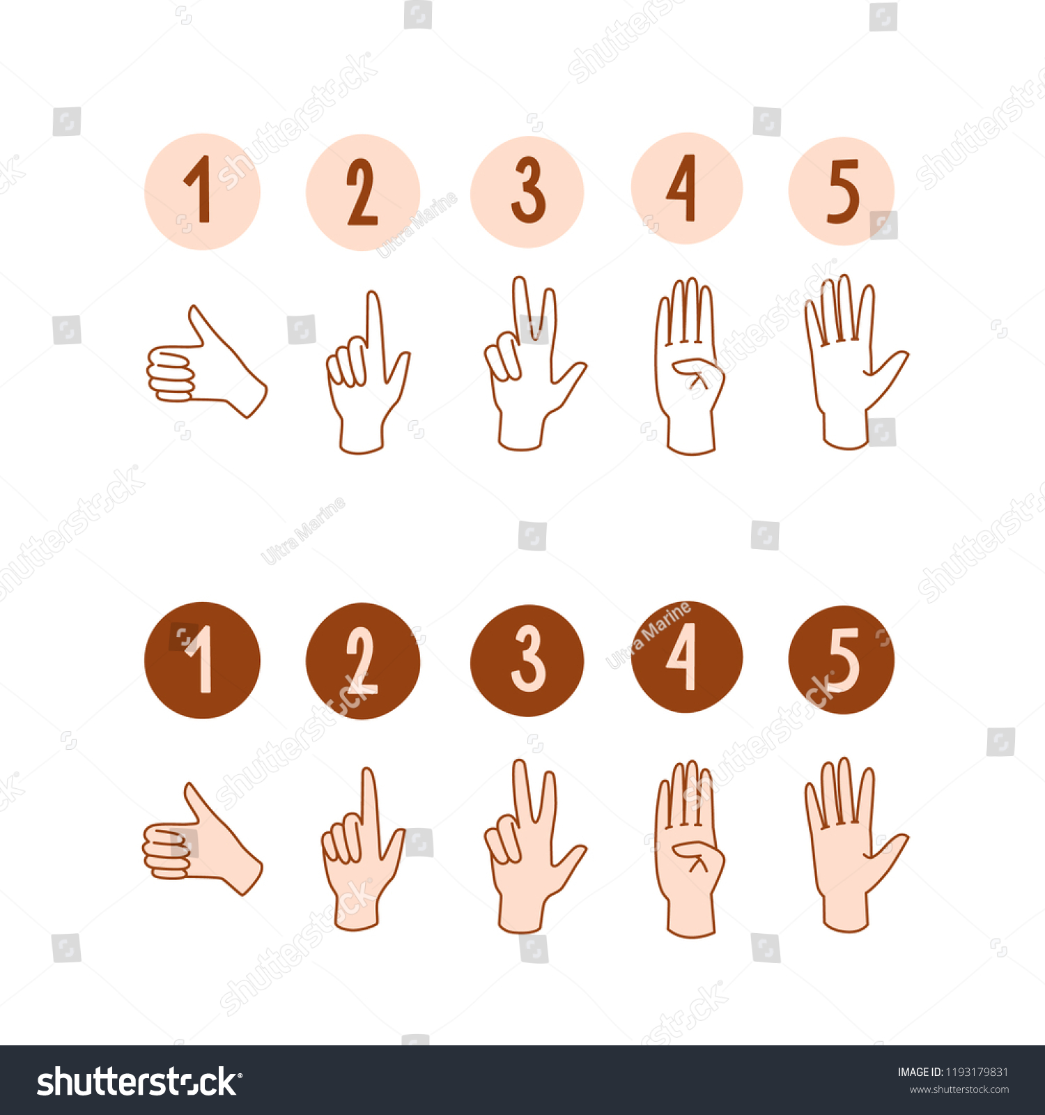 5 Hand Gestures Numbers Counters Vector: เวกเตอร์สต็อก (ปลอดค่า ...