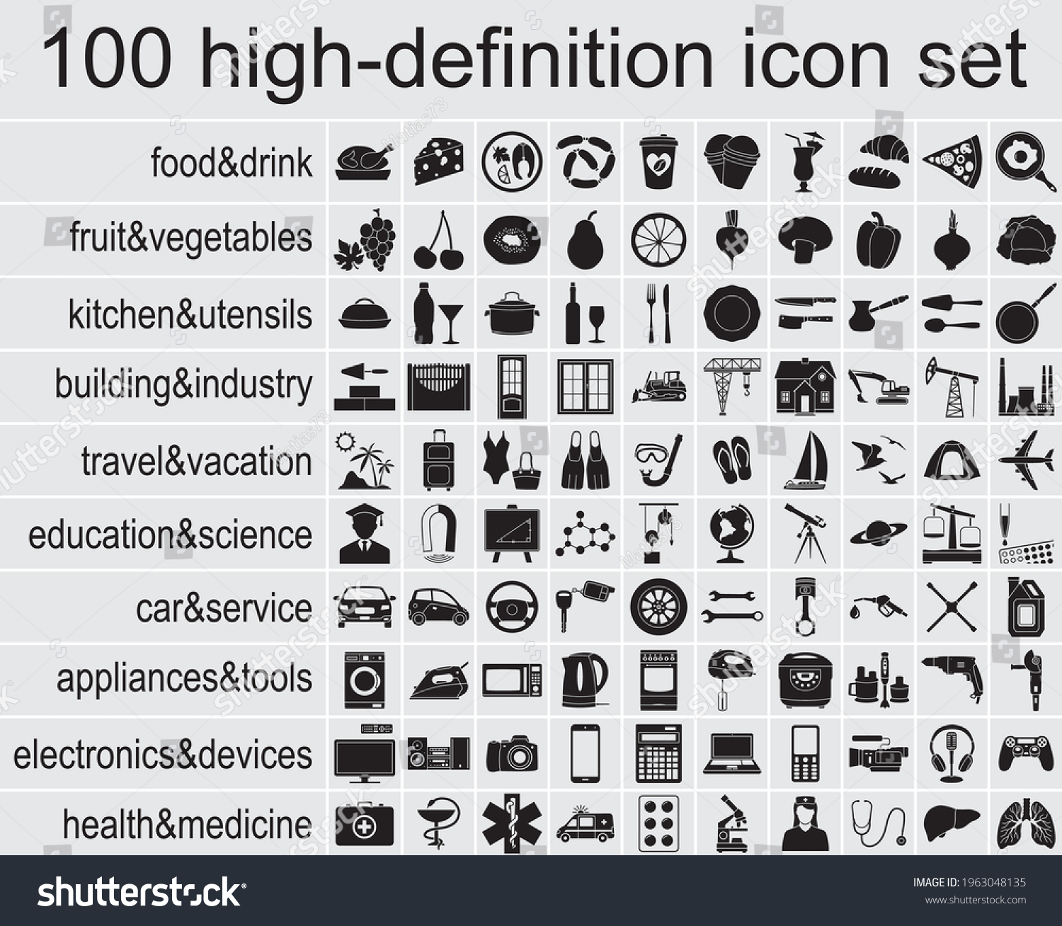 100 Highdefinition Icon Set Vector Illustration Stock Vector (Royalty ...