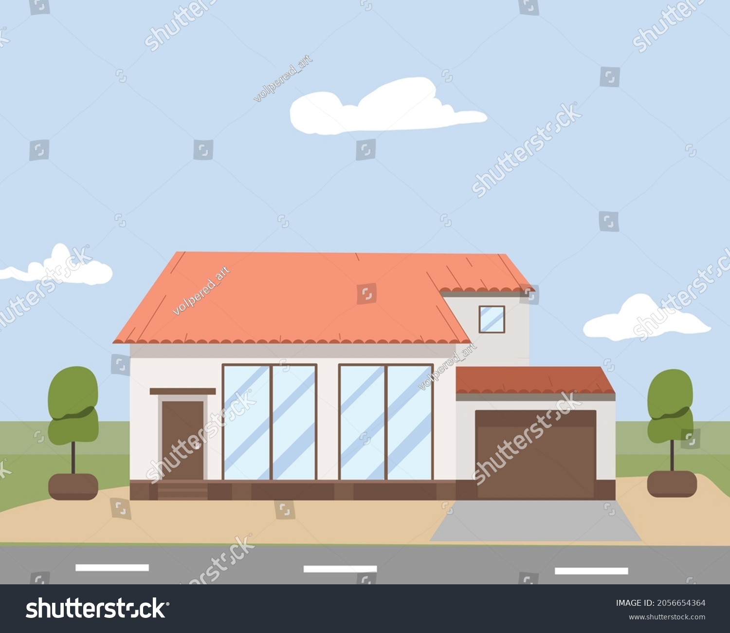 House Rustic Landscape Vector Illustration Stock Vector (Royalty Free ...