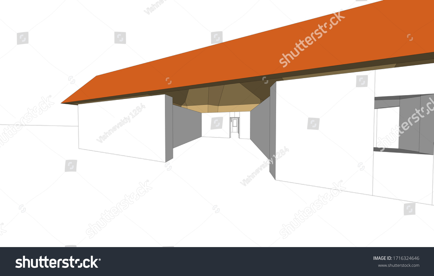 House Attic Perspective 3d Visualization Architectural Stock Vector ...
